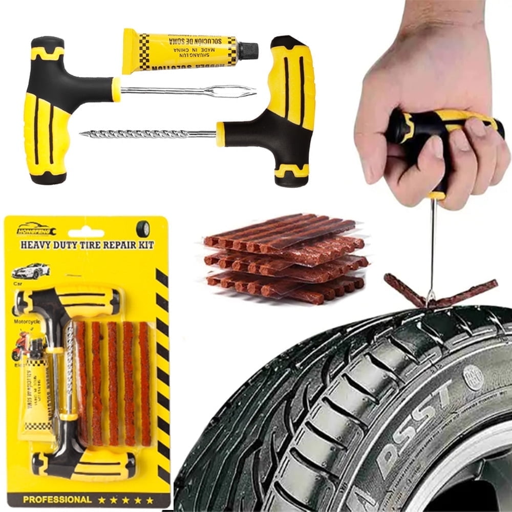 Car Tire Repair Tool Kit with Rubber Strips Tubeless Tyre Puncture ...