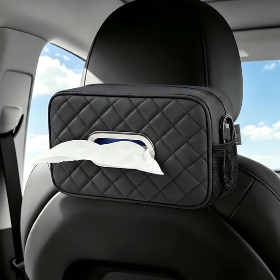 Car Tissue Holder, Diamond-Quilted Stitching Tissue Box Cover with 2 ...