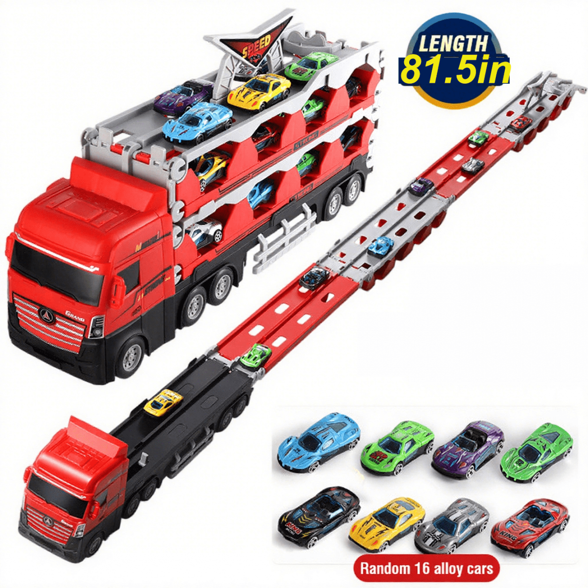 Car Track Toys Transport Truck Playset with 16 Mini Race Car, Foldable ...