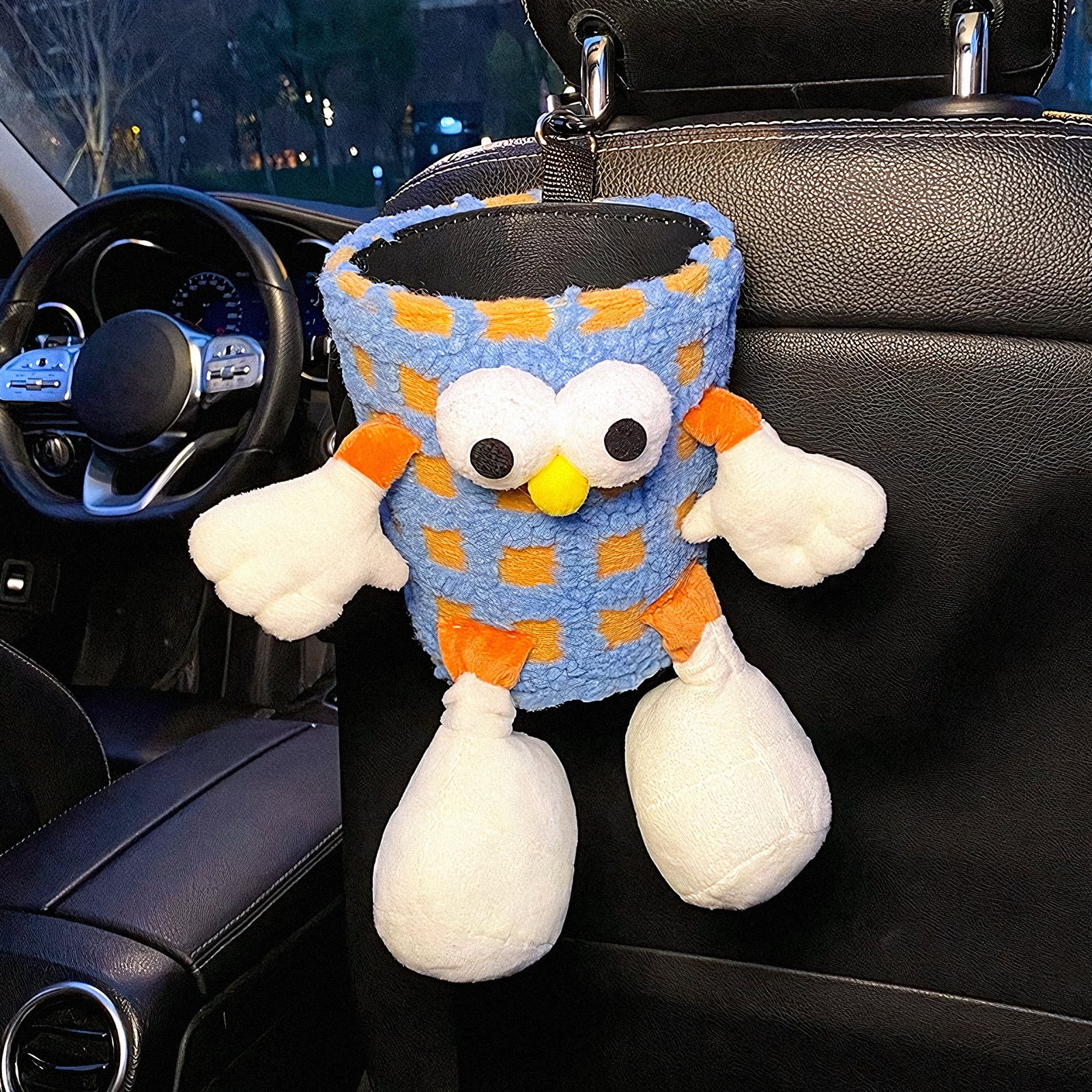 Car Trash Bin & Car Tissue Bag, Kawaii Plush Hanging Auto Trash Can ...