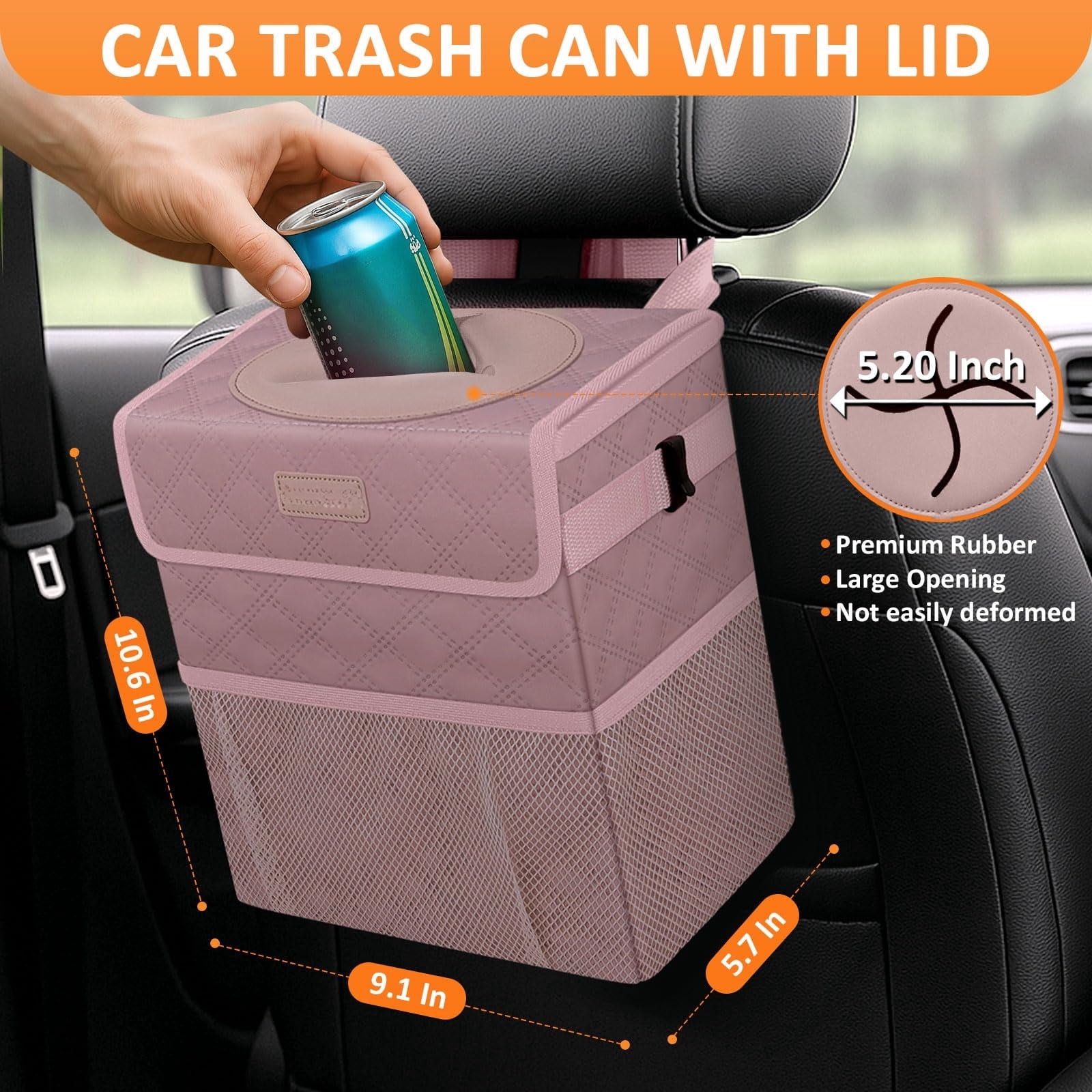 Car Trash Can Bin with Lid Hanging for Back Seat, Car Accessories for ...