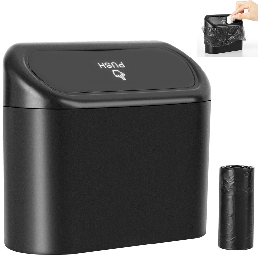 Car Trash Can Bin with Lid, Vehicle Trash Can with Trash Bags ...