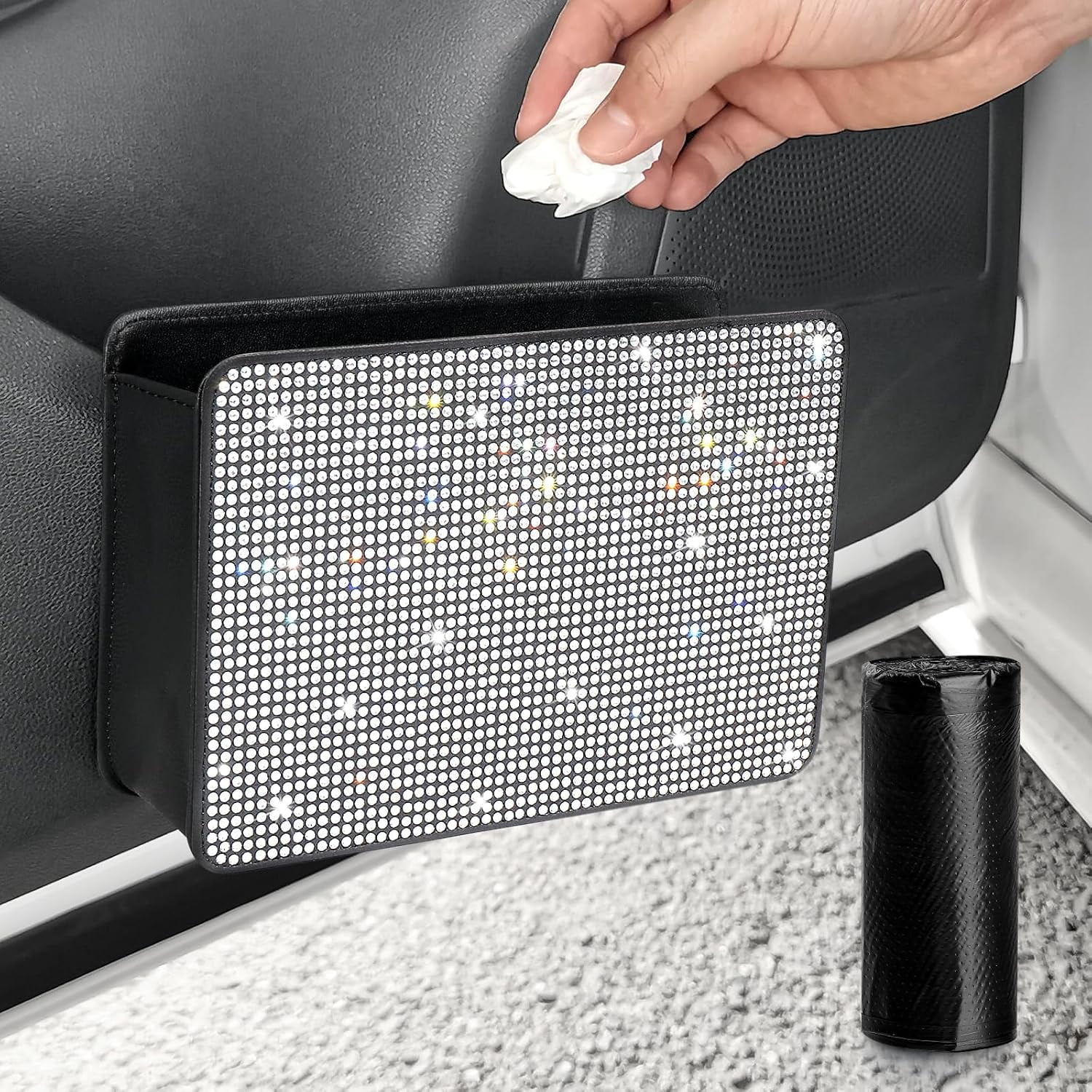 Car Trash Can, Leather Vehicle Trash Bin Car Dustbin Garbage Organizer ...