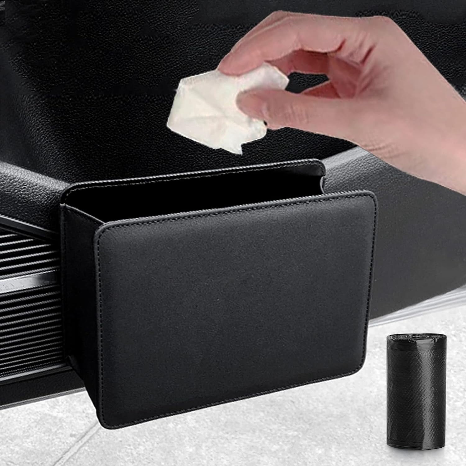 Car Trash Can, Leather Vehicle Trash Bin Car Dustbin Garbage Organizer ...