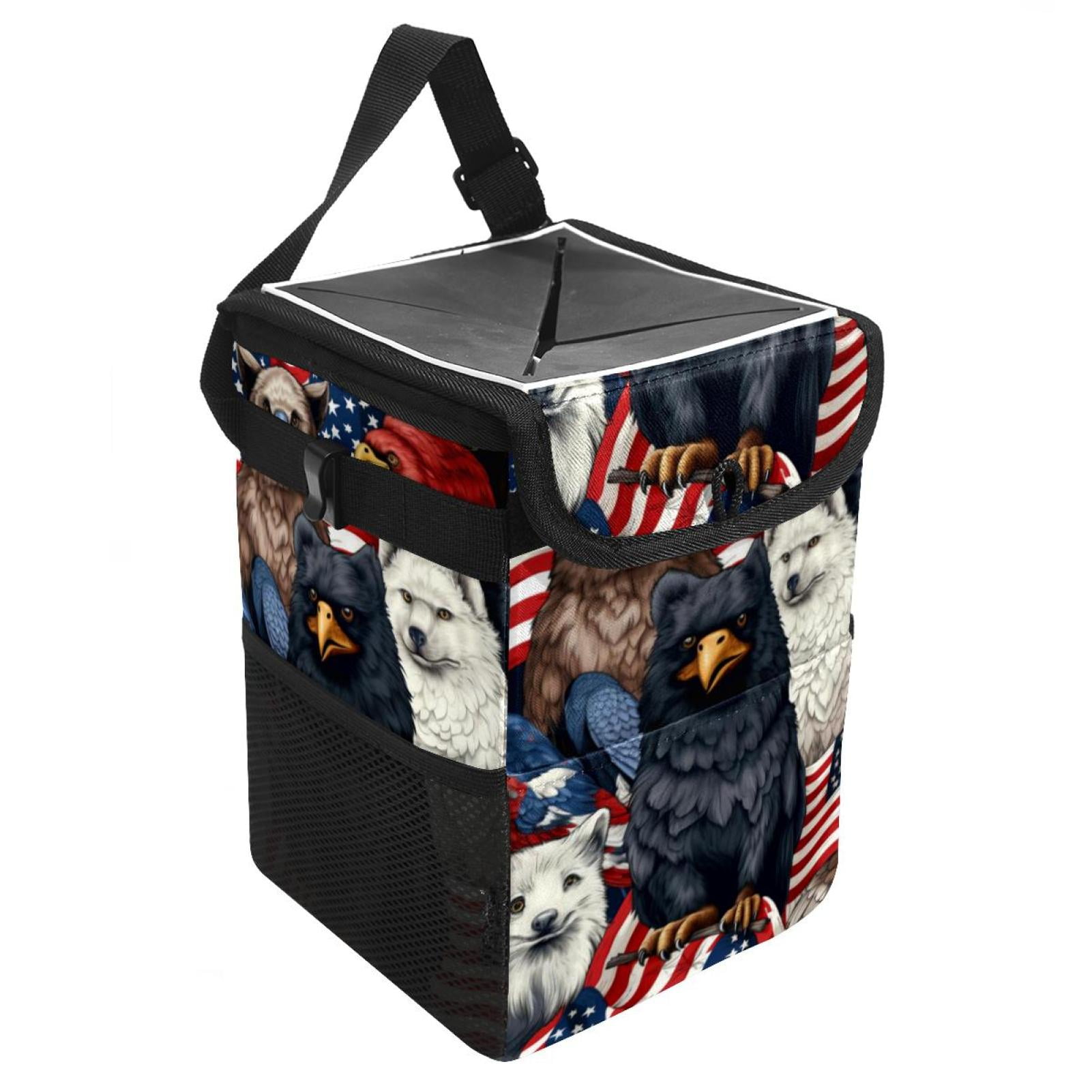 Car Trash Can with Lid, Hanging Vehicle Organizer with Storage Pockets ...