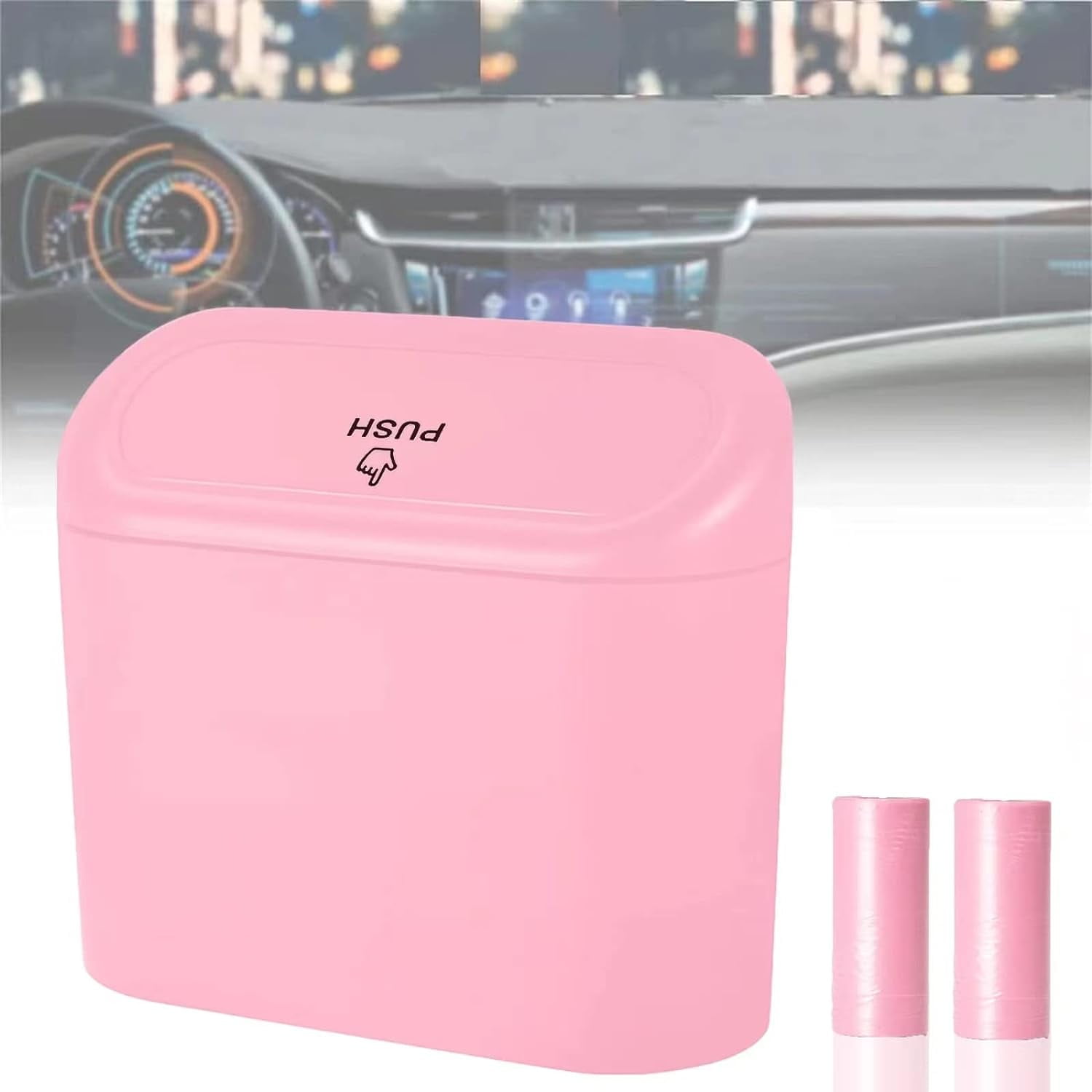 Car Trash Can, Mini Trunk Push Hanging Portable Car Bin with 2 roll ...