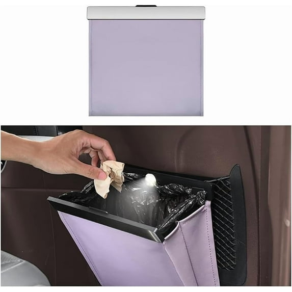 Car Trash Can, Smart LED Magnetic Hanging Leather Vehicle Backseat ...