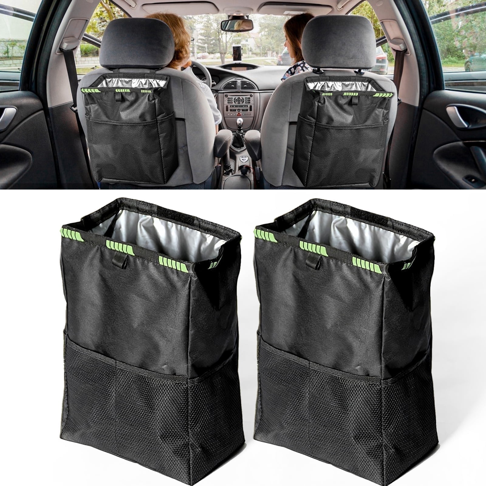 Car Trash Can, Waterproof Hanging Garbage Bin with 3 Pockets, Leakproof ...