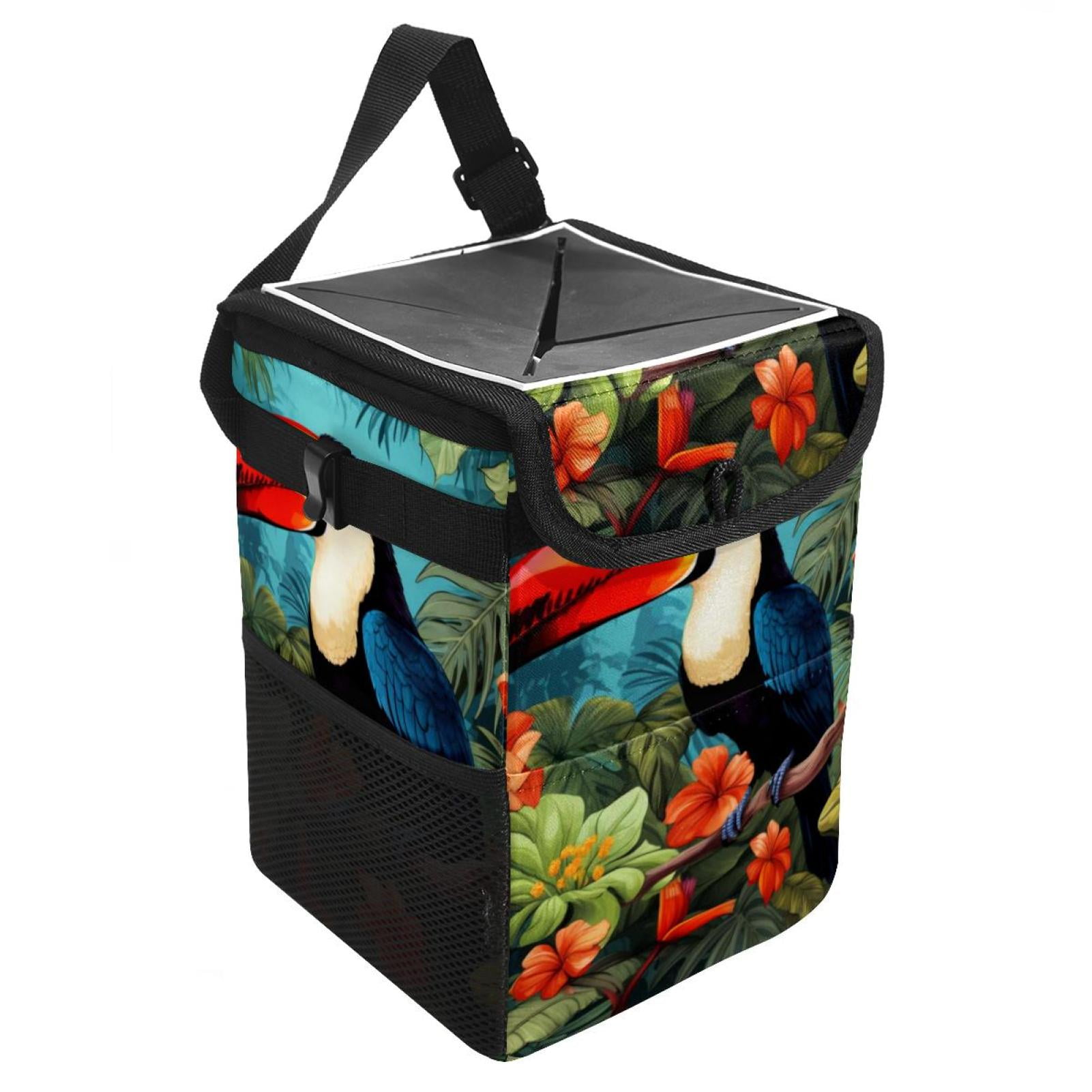 Car Trash Can with Lid, Hanging Vehicle Organizer and Storage Pockets, Portable Collapsible ...