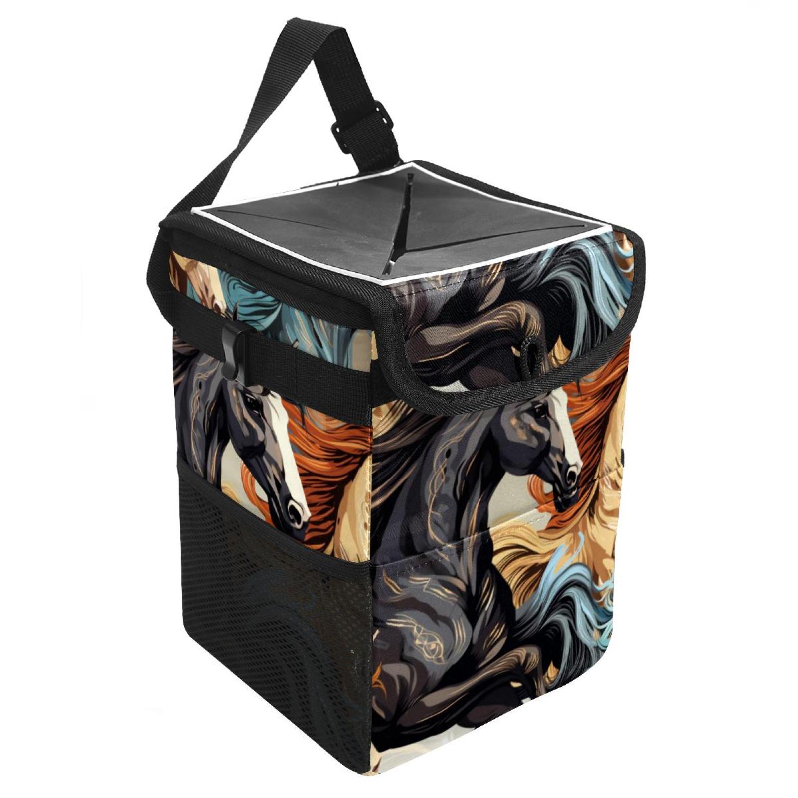 Car Trash Container with Cover, Hanging Vehicle Organizer with Storage ...