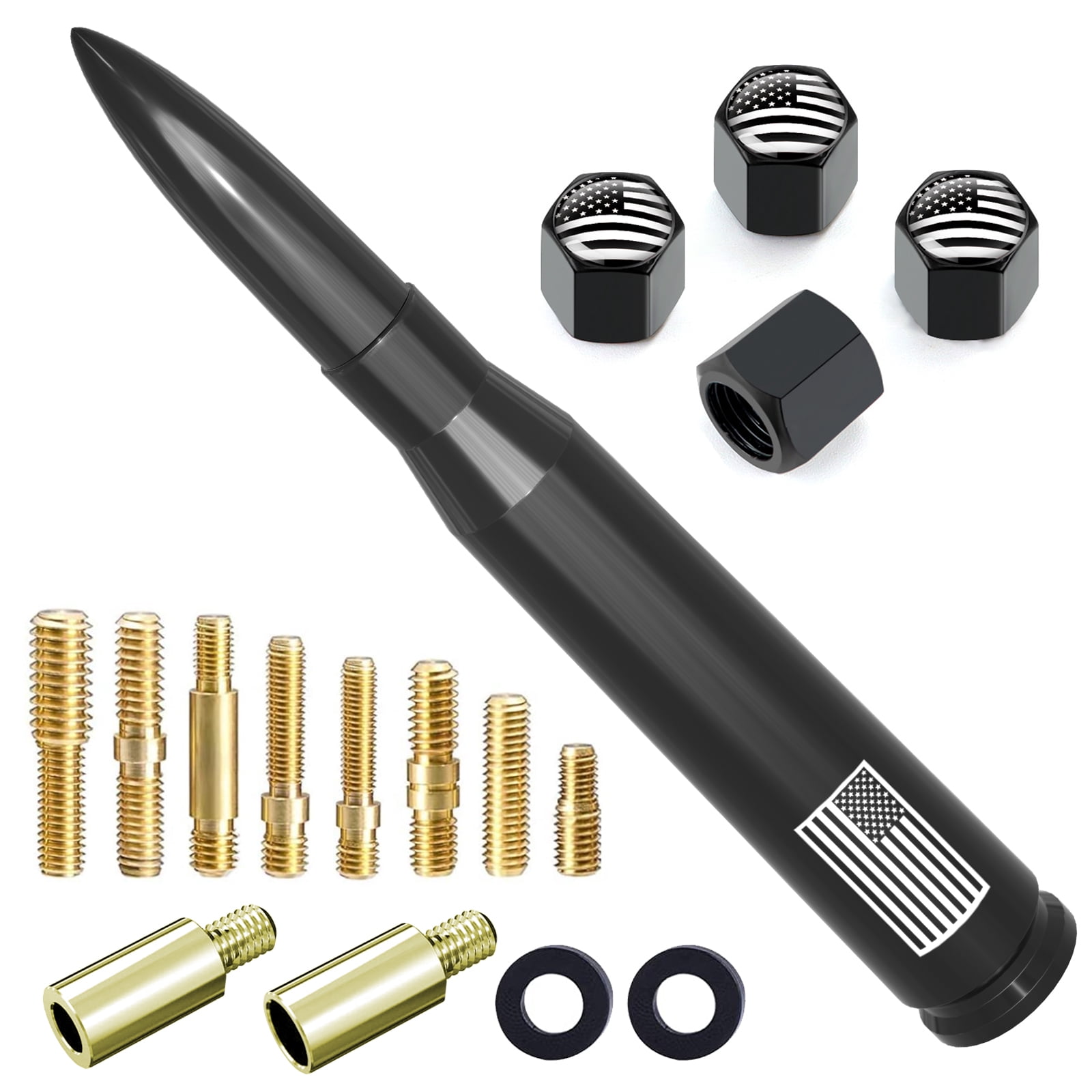 Car Truck Bullet Antenna with Tire Valve Caps American Flag Universal ...