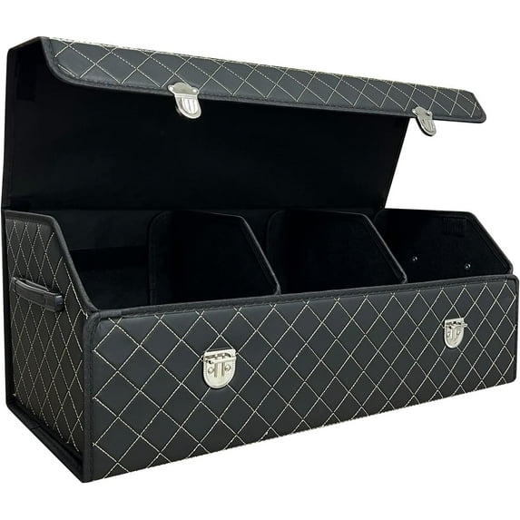Car Trunk Organizer with Lid,Foldable Faux Leather Cargo Storage Box,3 ...