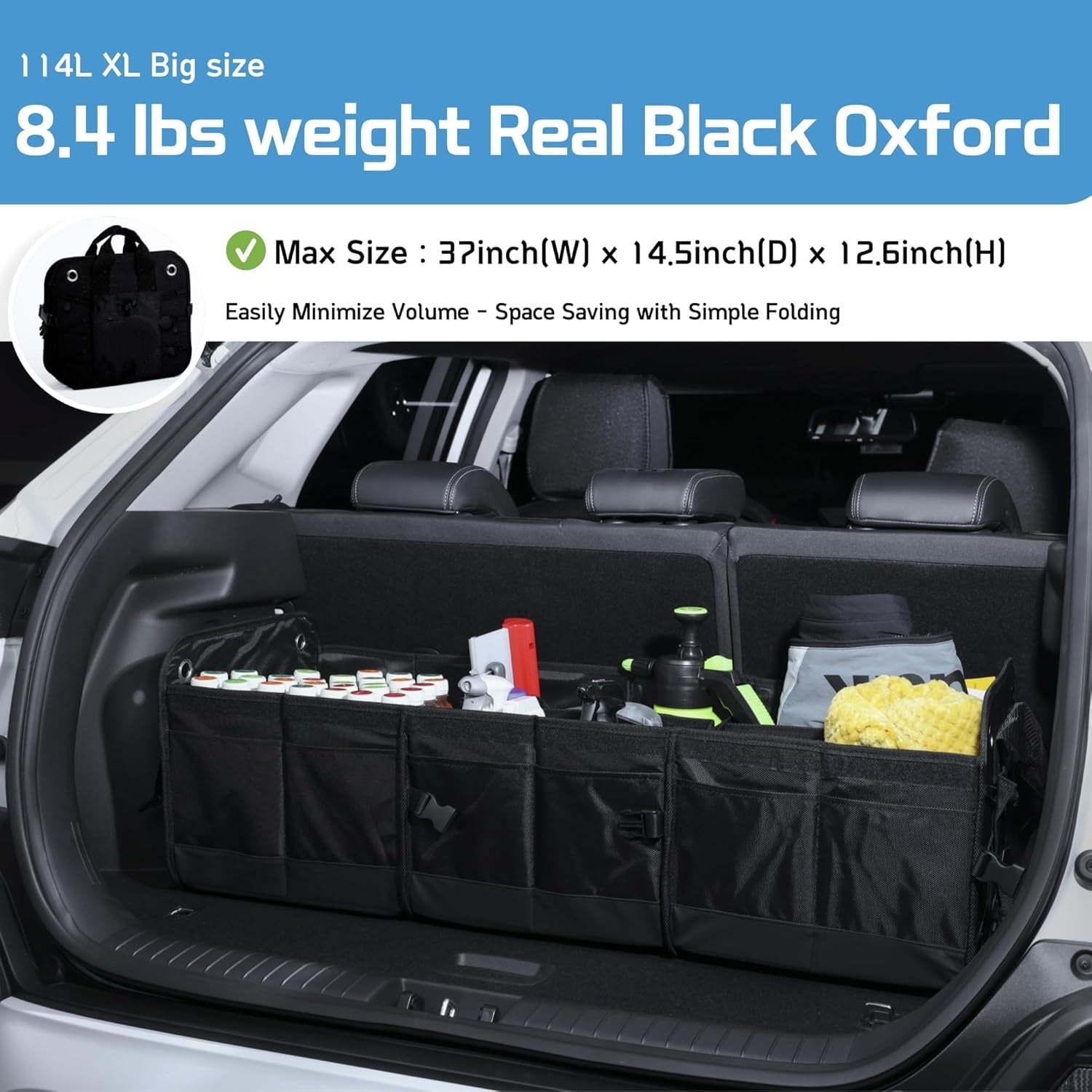 Car Trunk Organizer with Lid - Heavy-Duty Extra Large Premium Black ...