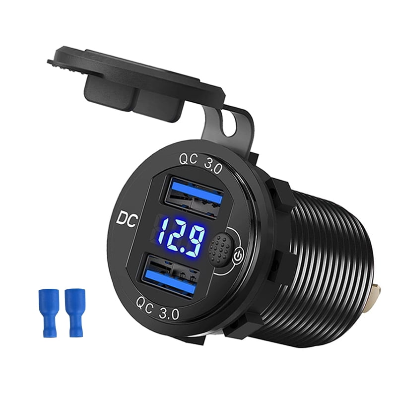 Car USB Charger QC3.0 Dual Port Car USB Socket Fast Charge with LED ...