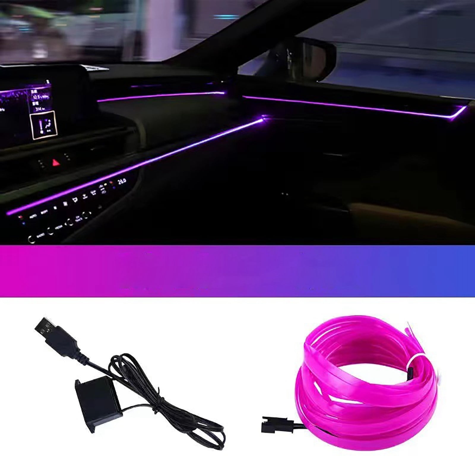 Car USB LED Light Strip - EL Neon Flex Tube, USB-Powered - Easy ...