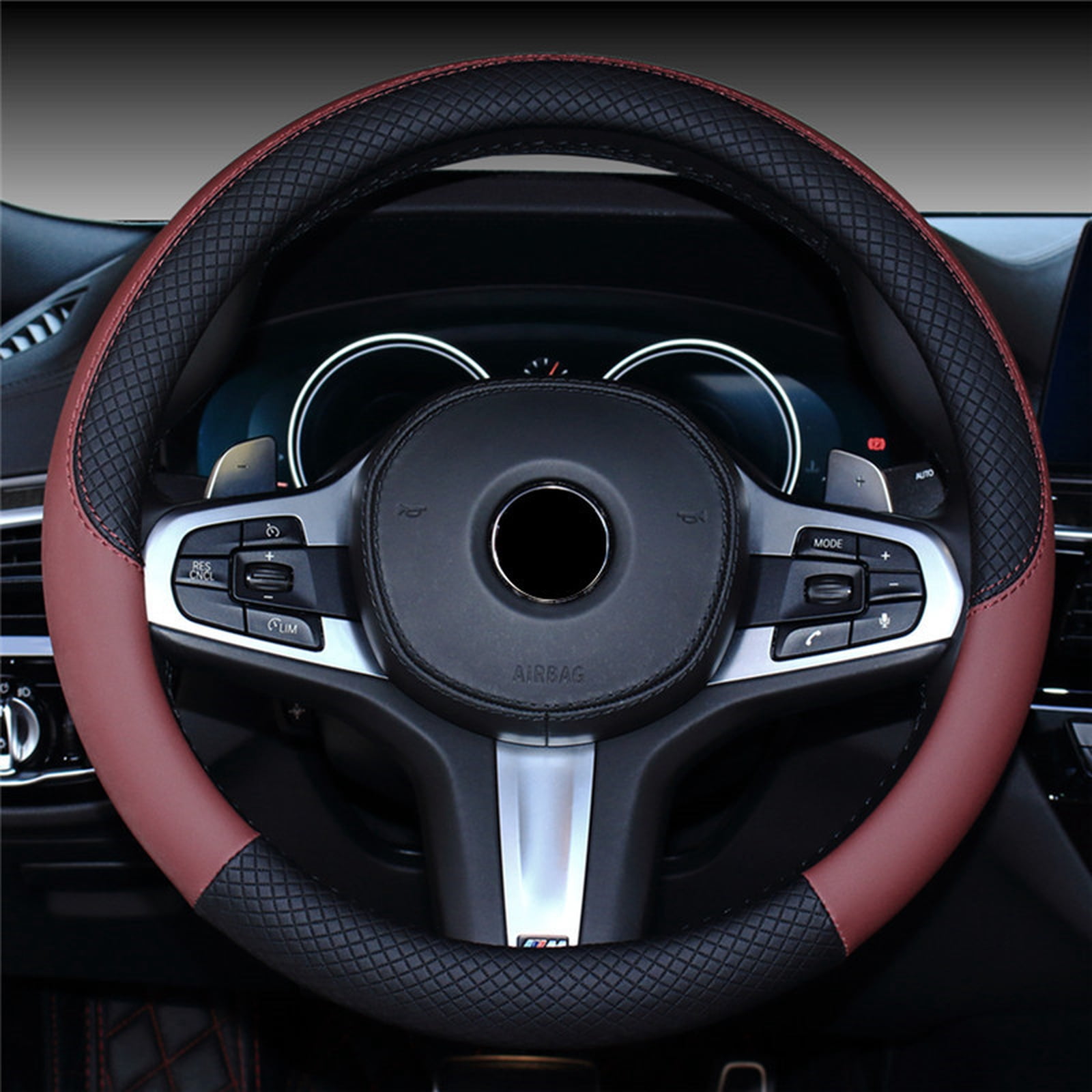 Car Universal 38Cm Steering Wheel Cover, Leather Protective Cover With ...