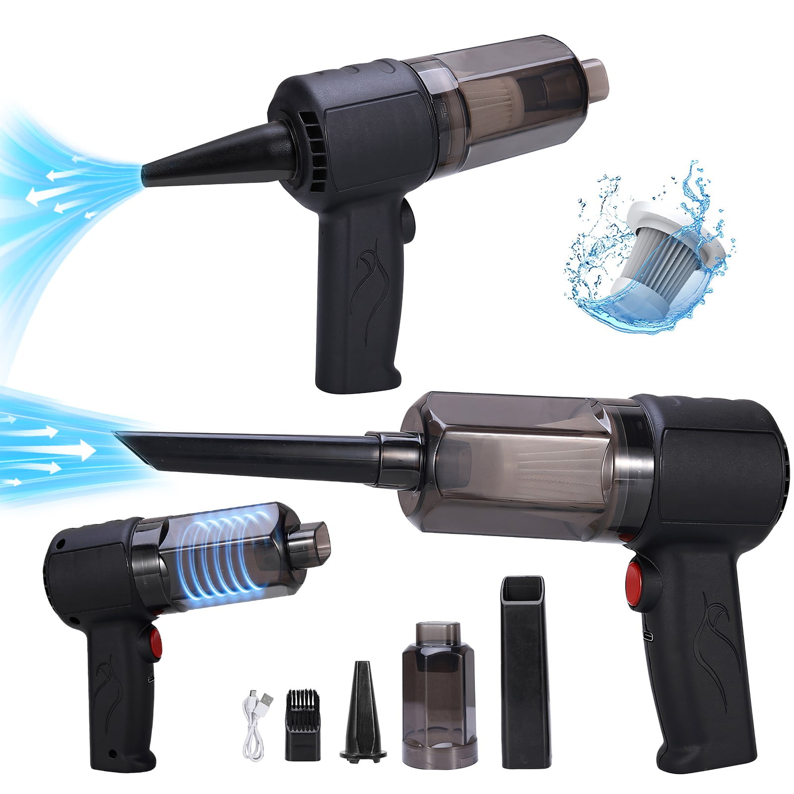 Car Vacuum Cleaner - Portable Rechargeable High Power, 2-in-1 Vacuum Blower with Filter for Car ...