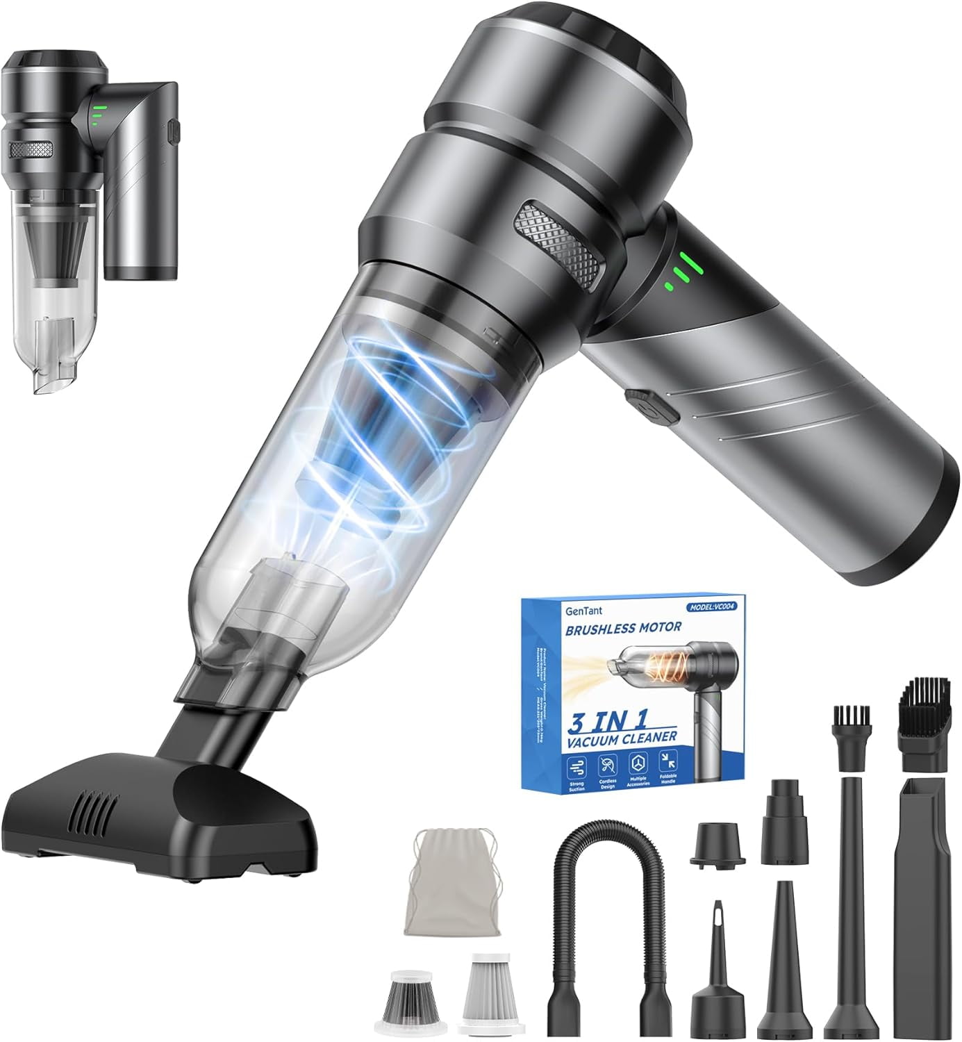 Car Vacuum Portable Cordless with 18000Pa Suction, 4 in 1 Air Duster ...