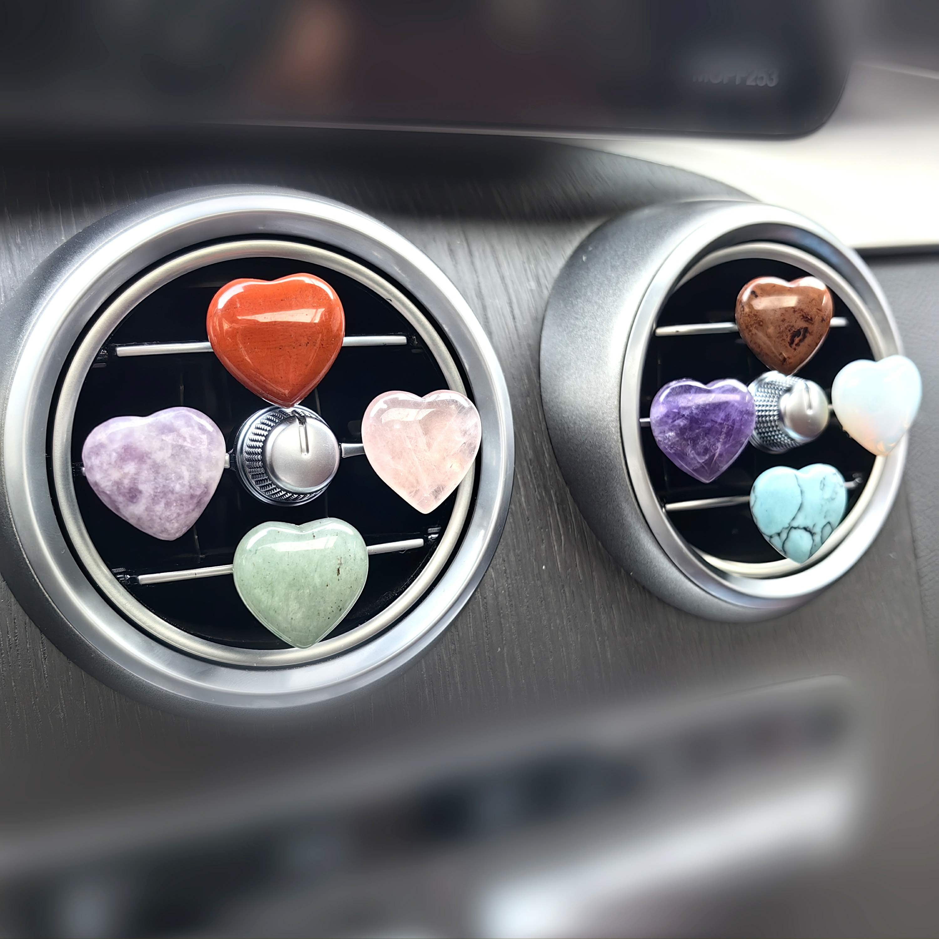 Car Vent Clips Crystal Heart Shaped Accessories Healing Crystal Charms ...