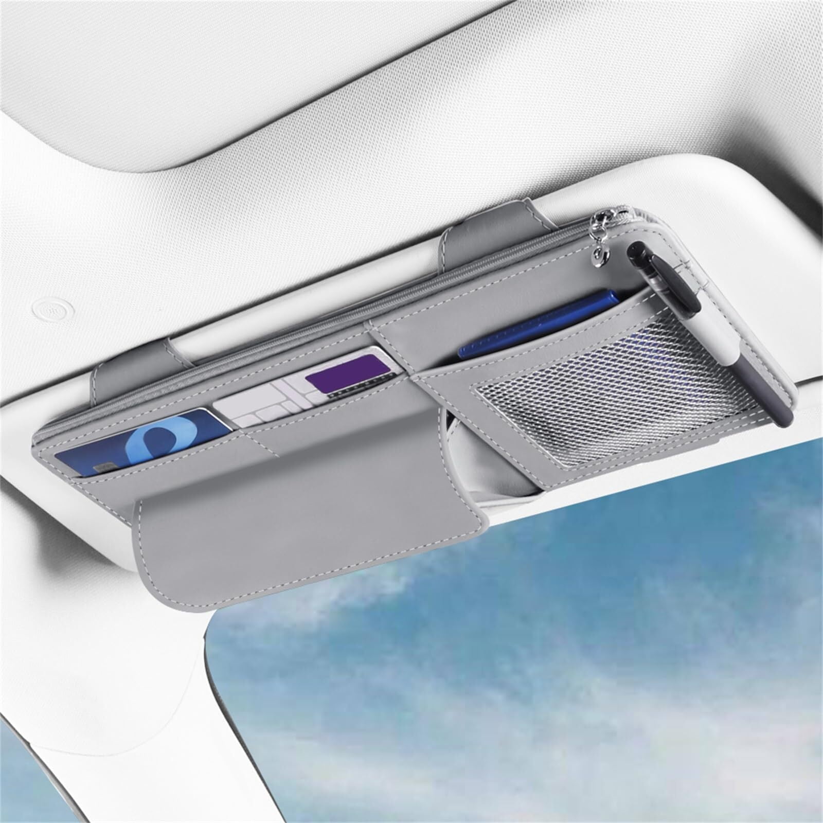 Car Visor Organizer, Multi-Pocket Sunvisor Storage with Sunglass Holder ...