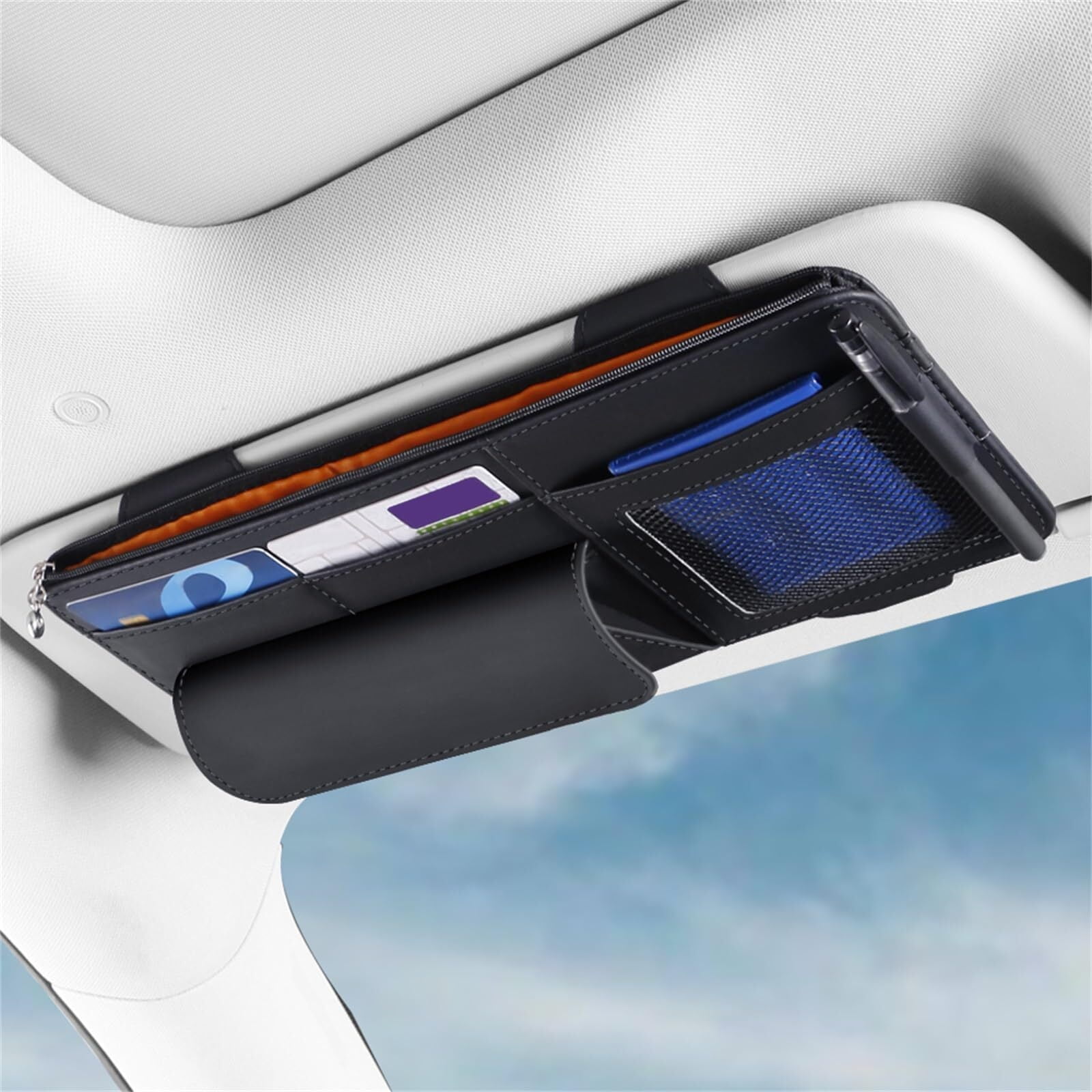 Car Visor Organizer, Multi-Pocket Sunvisor Storage with Sunglass Holder ...