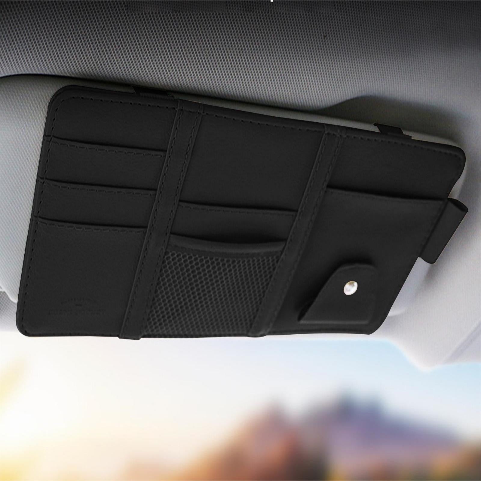 Car Visor Storage Bag, Leather Card and Glasses Holder, Zippered Mobile ...