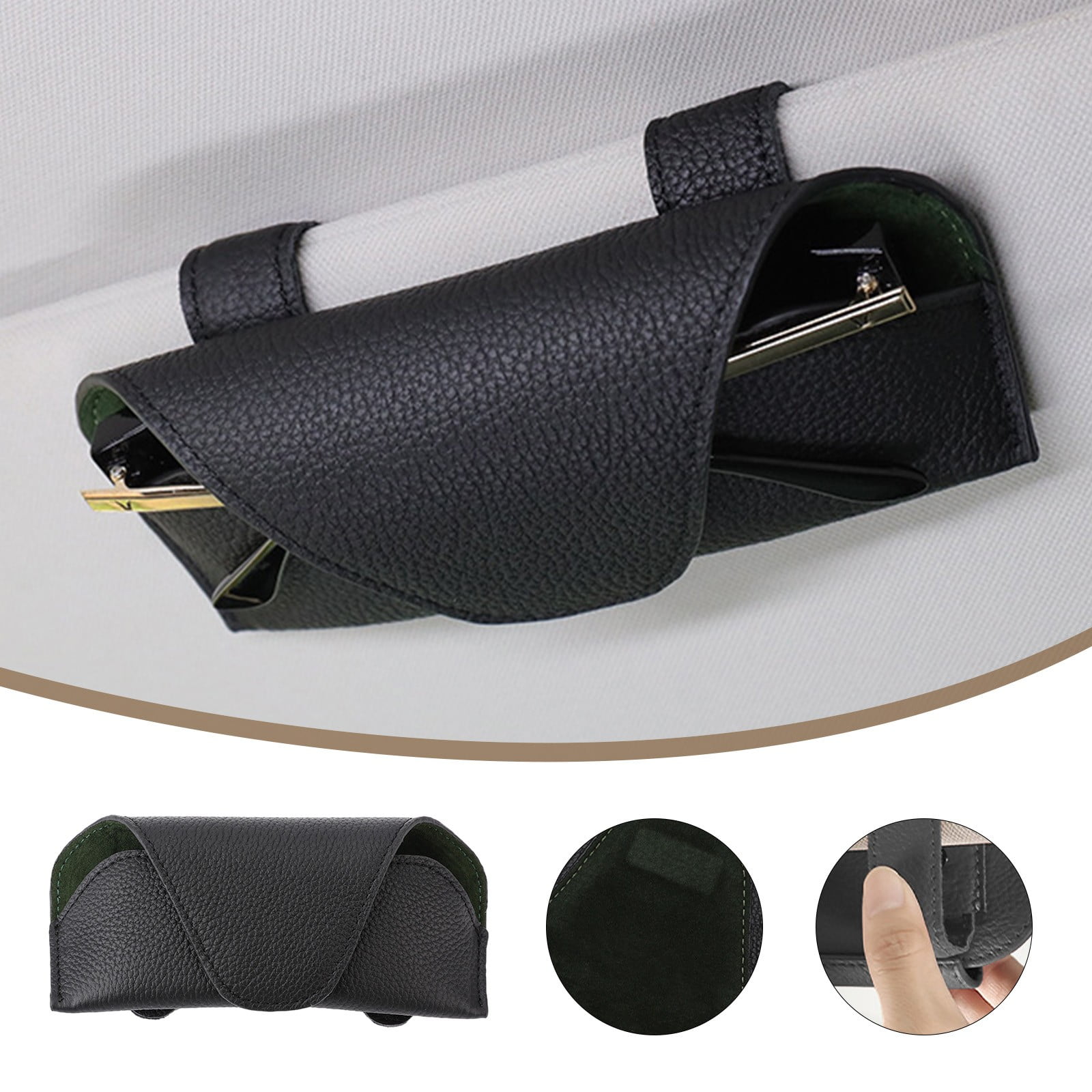 Car Visor Sunglasses Holder, Magnetic Eyewear Case, PU Leather Glasses ...
