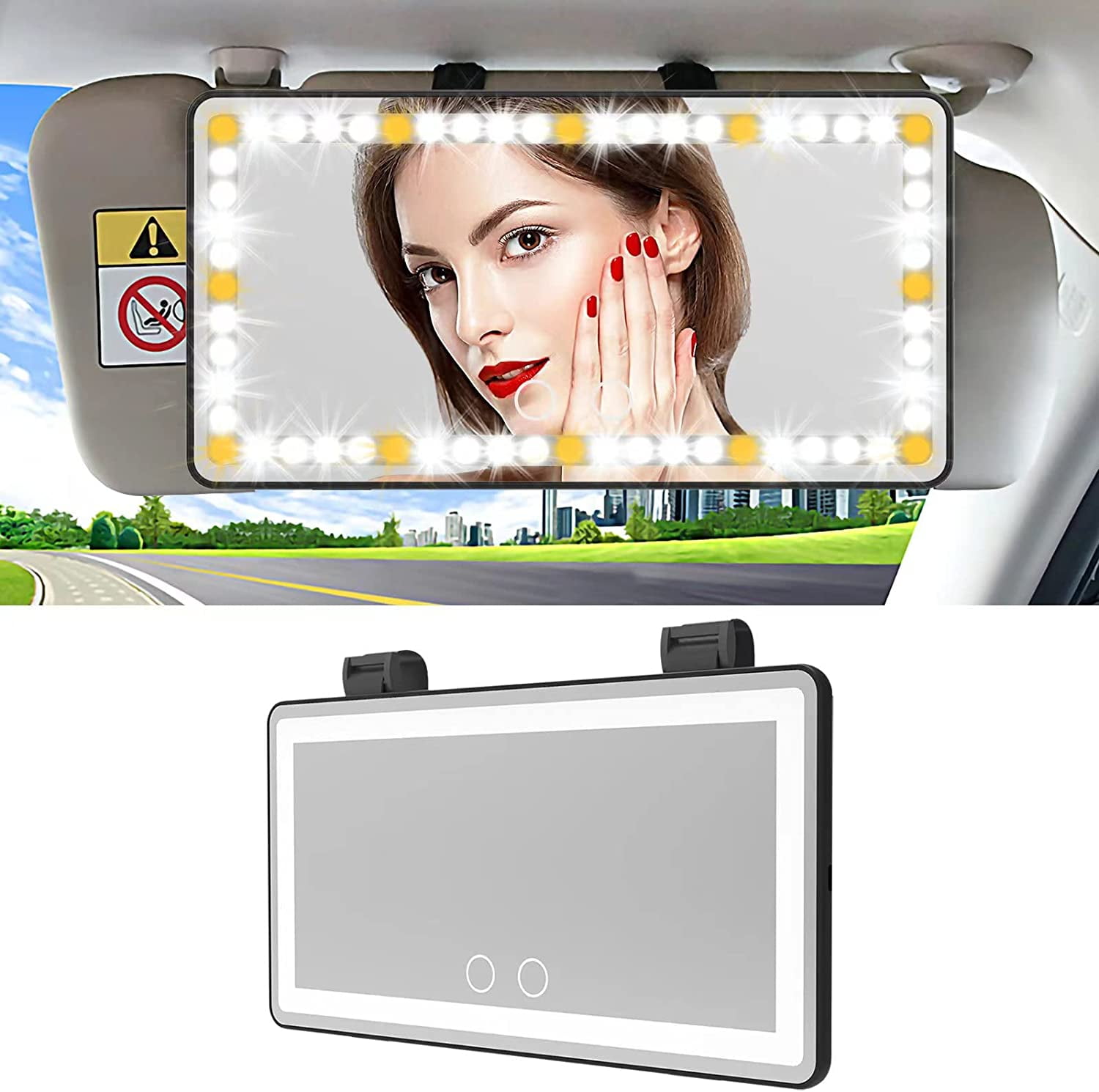 YIYI GUO Car Visor Vanity Mirror, LED Lights, Dimmable Touch Makeup ...