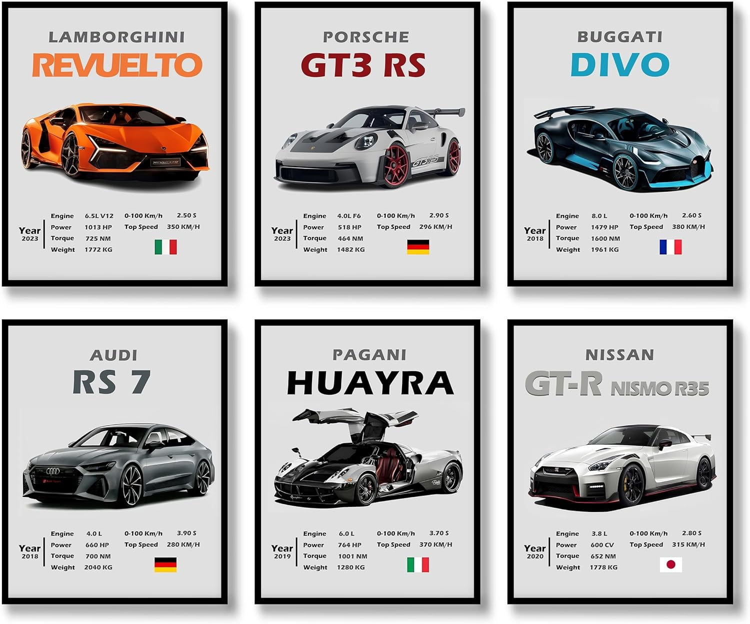 Car Wall Art Prints Set of 6 Modern Super Car Poster Racing Car ...