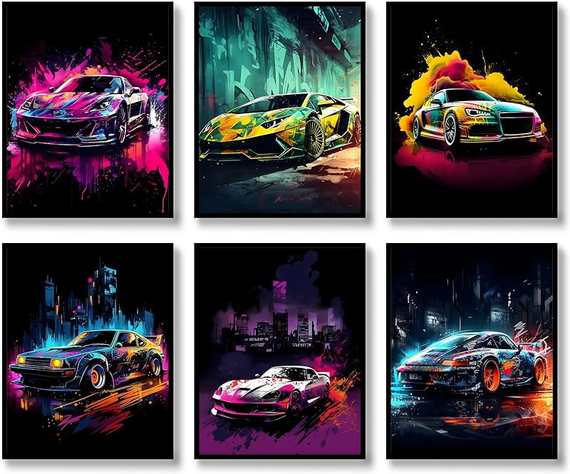 Car Wall Art Prints Set of 6 Street Racing Car Posters Fashion Wall ...