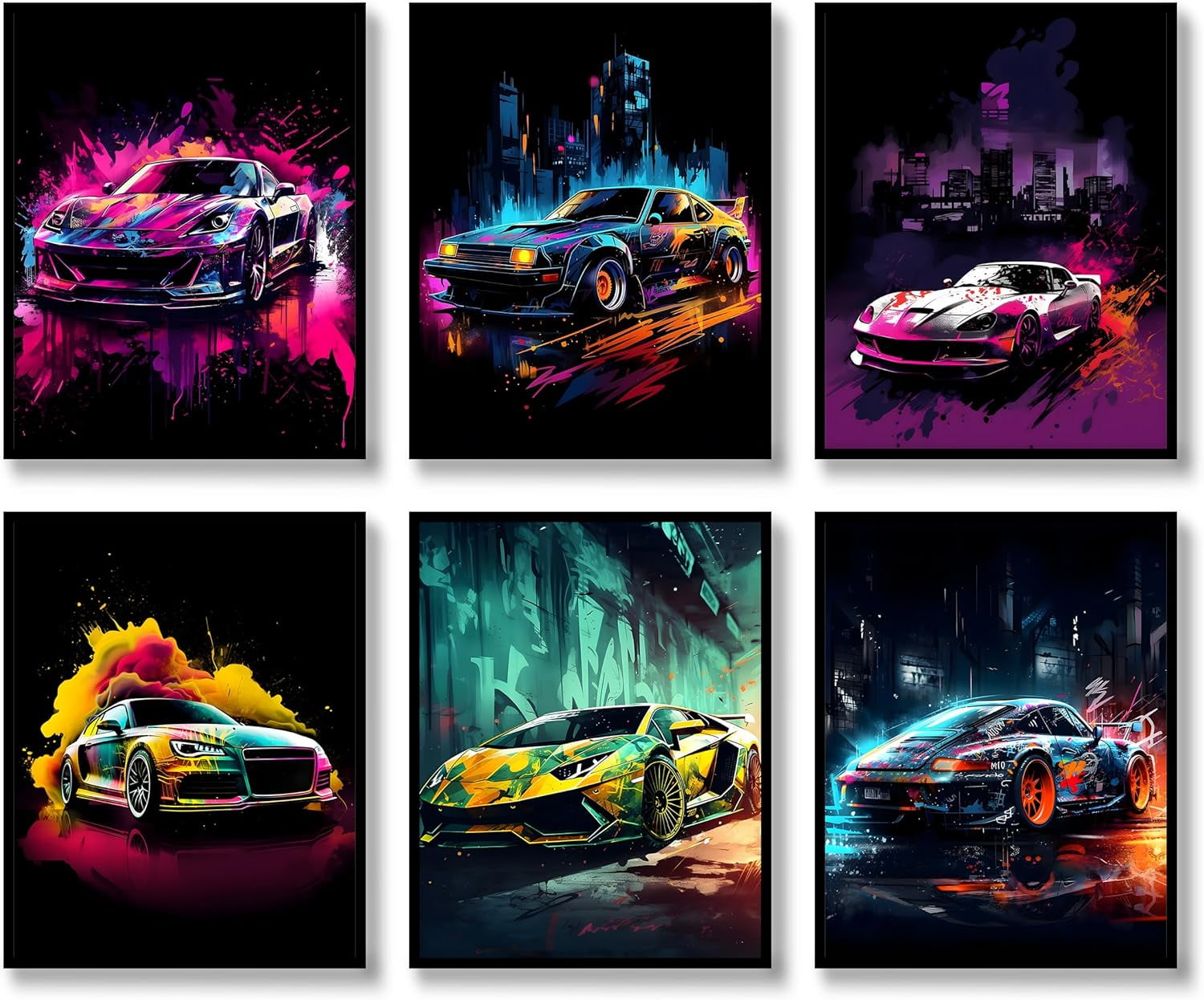 Car Wall Art Prints Set of 6 Street Racing Car Posters Fashion Wall ...