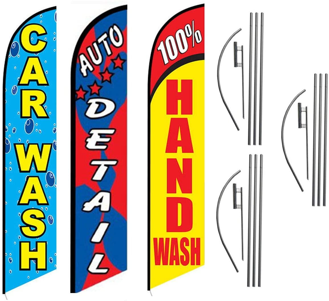 Car Wash Auto Detail 100% Hand Wash Package of 3 Advertising Feather ...