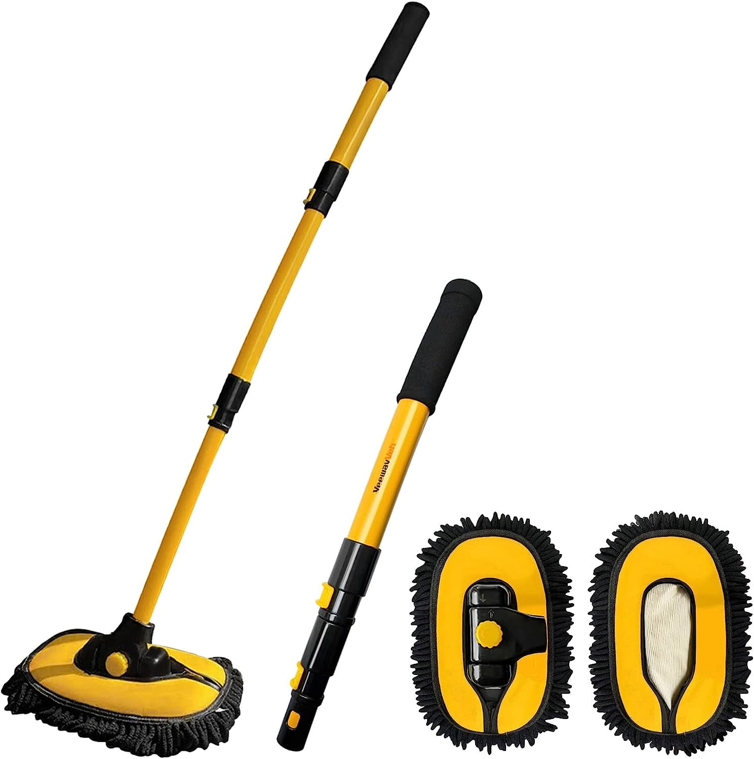 Car Wash Brush with Long Handle, Microfiber Car Wash Mop with Replaceable Chenille Brush Head ...