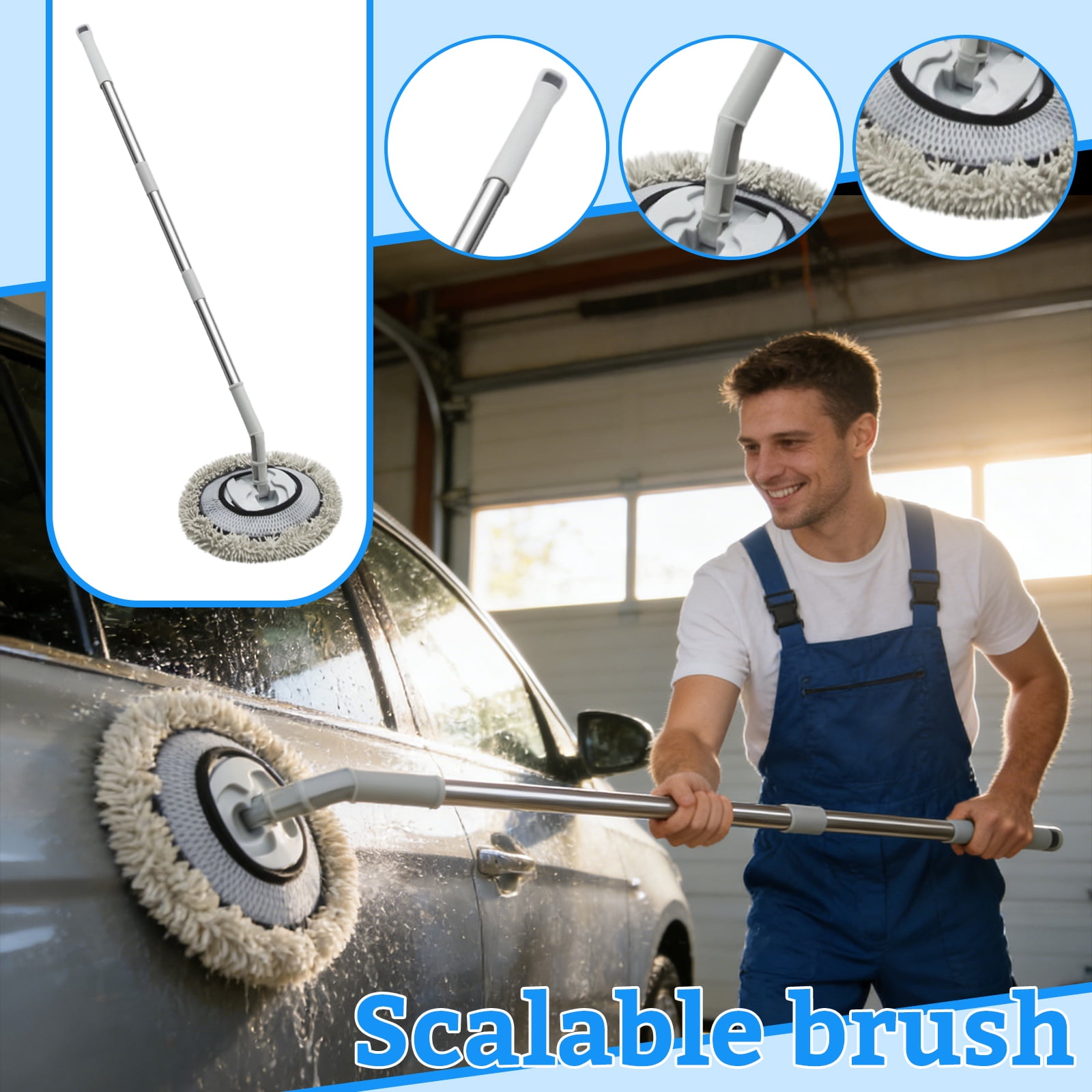 Car Wash Brush With Telescoping Handle - Curved Pole Design For Auto ...