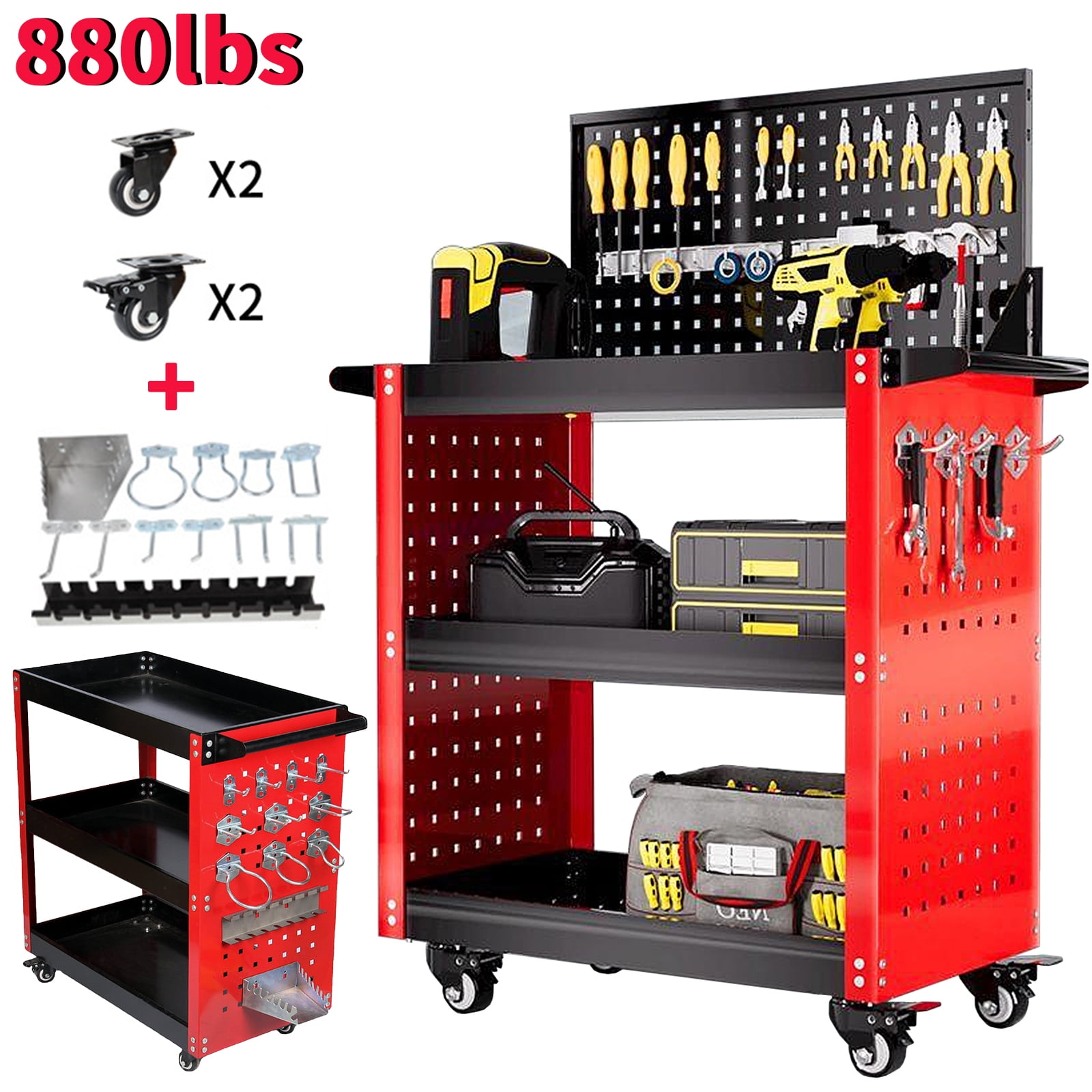 Car Wash Detail Trolley Three-tier Tool Cart Utility Carts Trolley ...