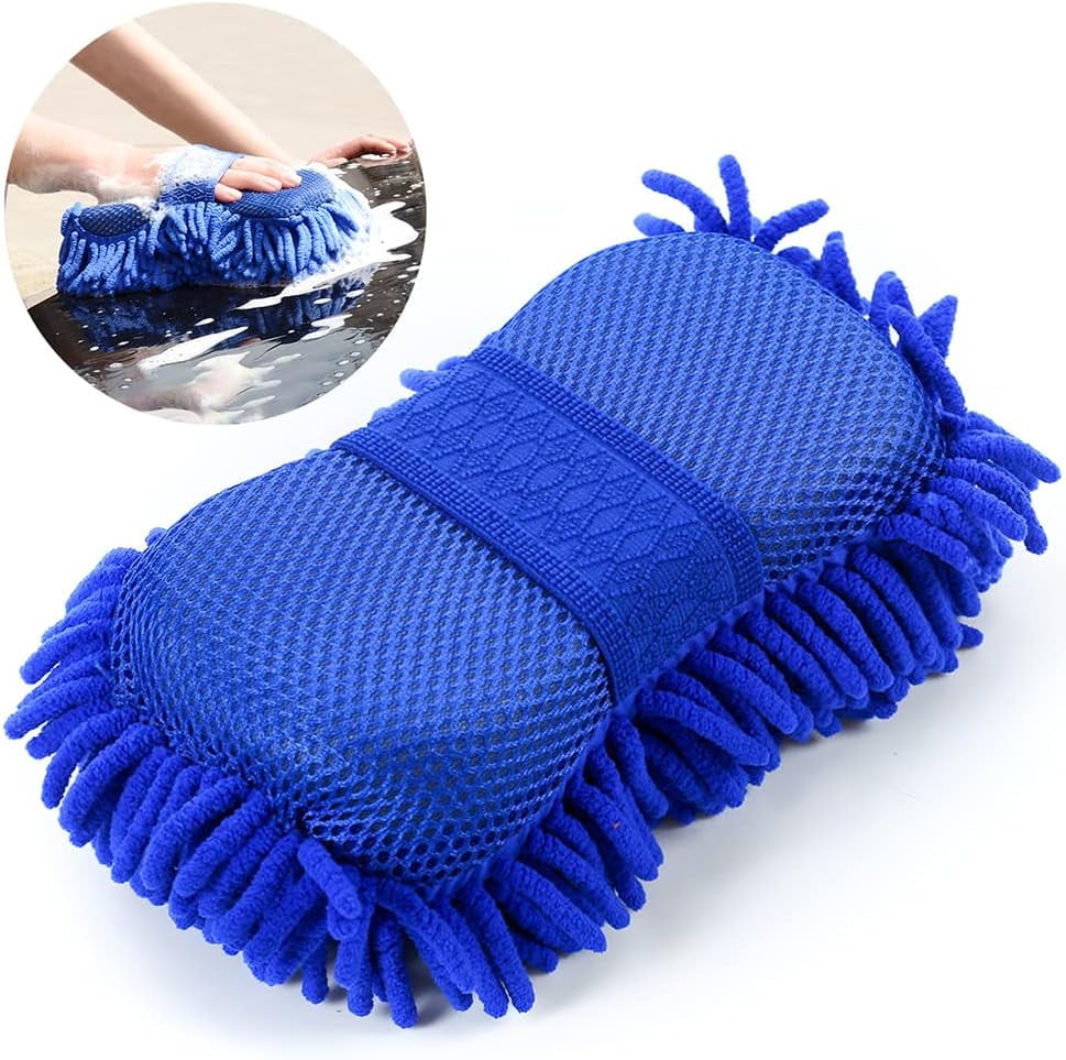 Car Wash Mitt, Double-Sided with Chenille ,Sponge Washing Tools for ...