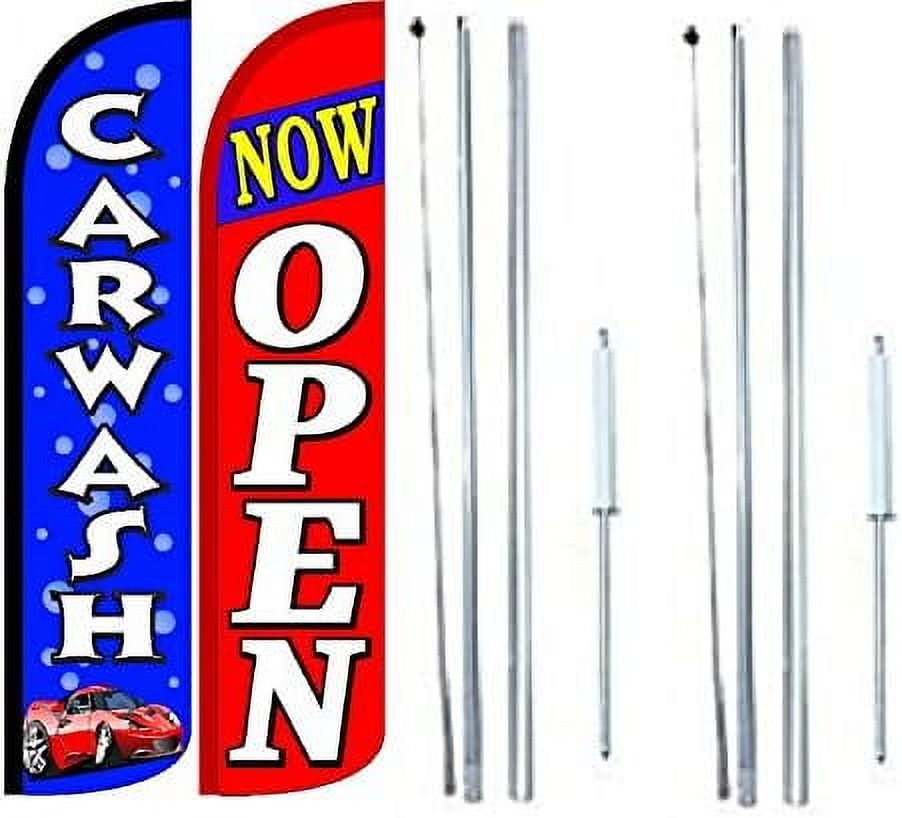 Car Wash Now Open King Flags with Complete Hybrid Pole Set – 2 Pack | 3 ...