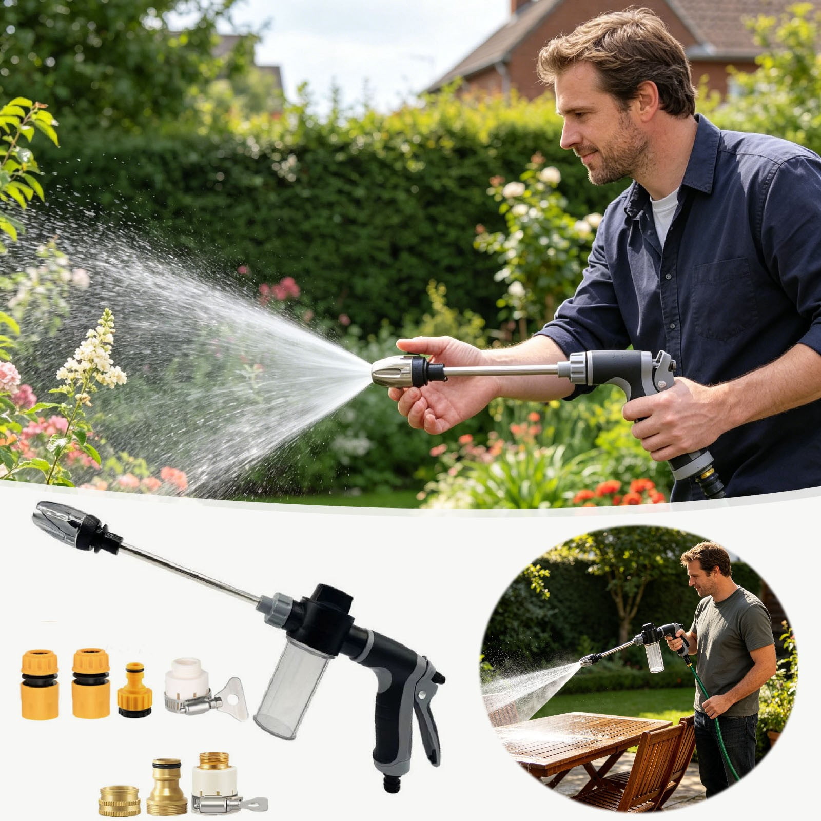 Car Wash Sprayer, Garden Hose Foam Nozzle, 16.54 in Stainless Steel ...