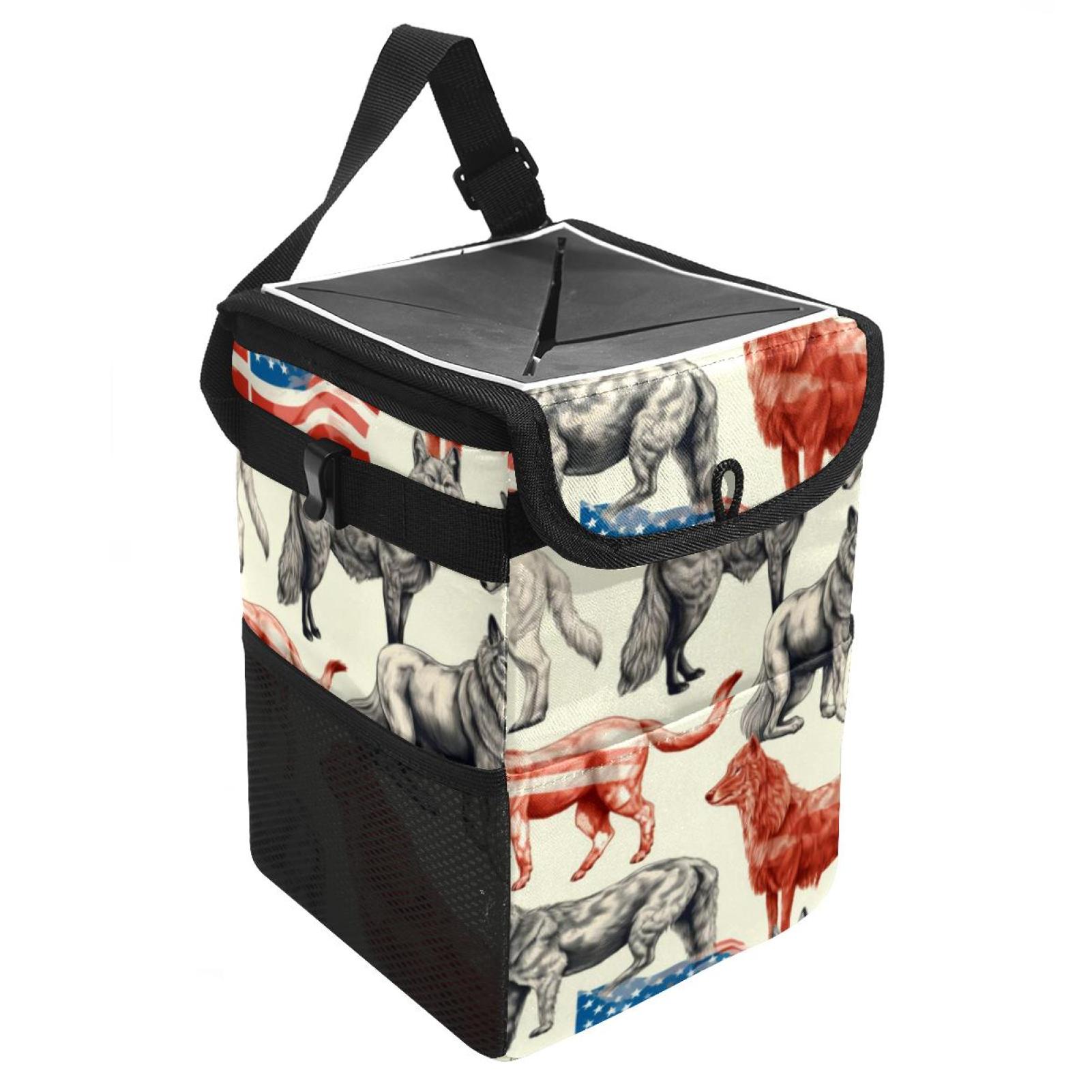 Car Waste Container with Cover, Hanging Vehicle Organizer with Storage ...