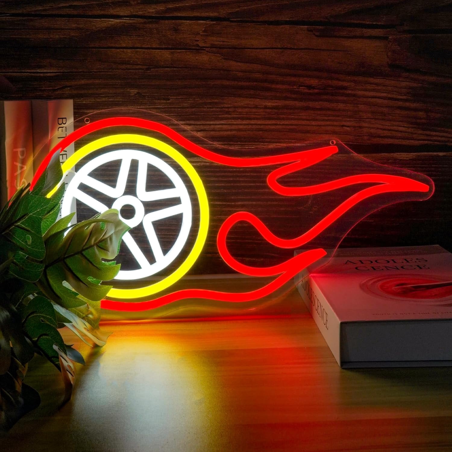 Car Wheel Neon Sign Flame Wheel Neon Light LED Garage Decor for Man ...