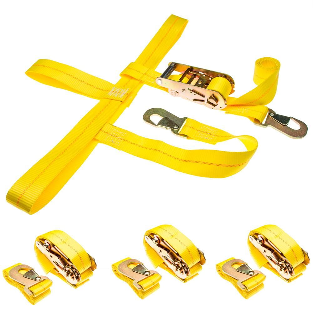 4 Pack Auto Hauler 13in 16in Wheel Bonnet Ratchet Tie Down Strap