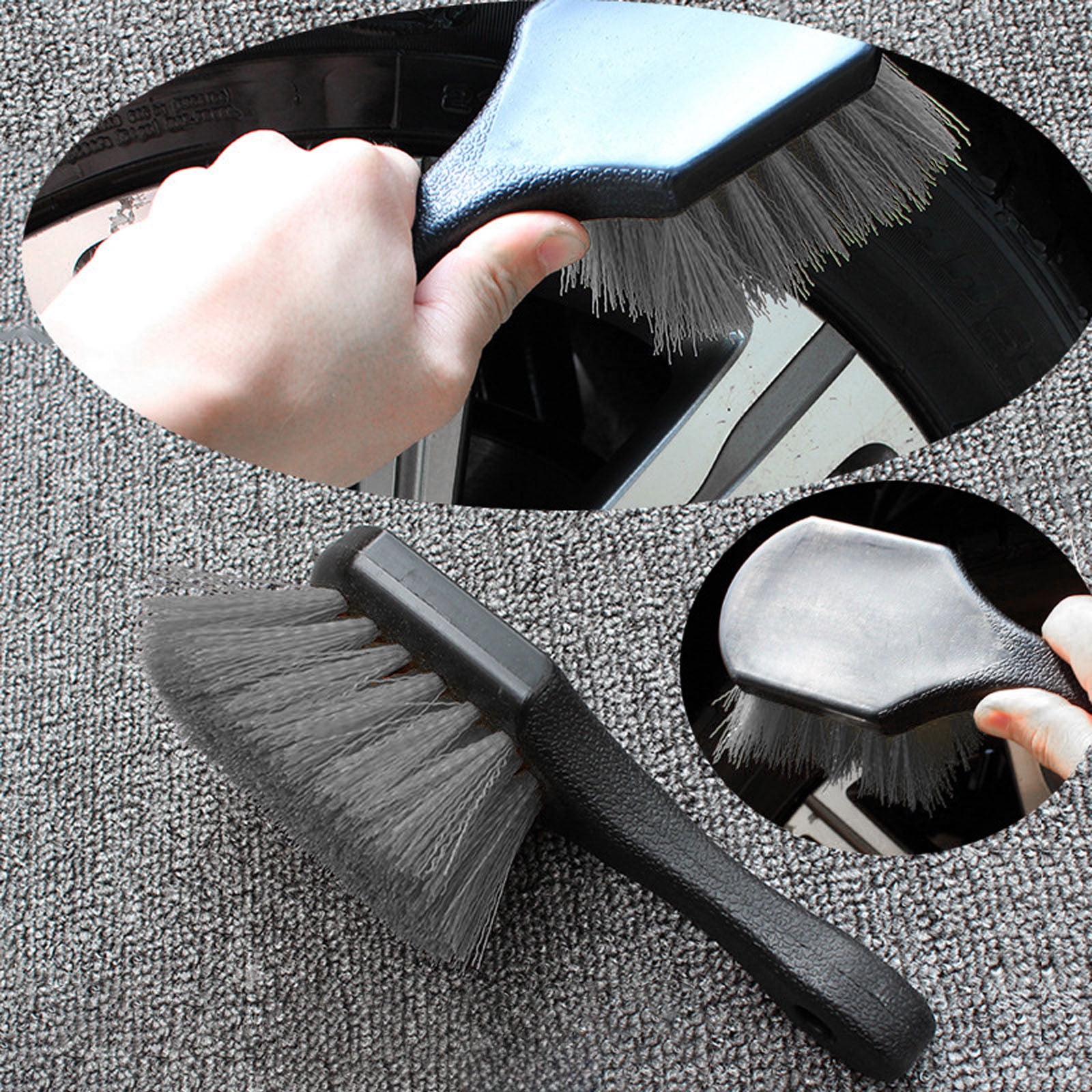 Car Wheel Tire Brush, Hard Soft Bristles, Ergonomic Handle, Deep Clean ...