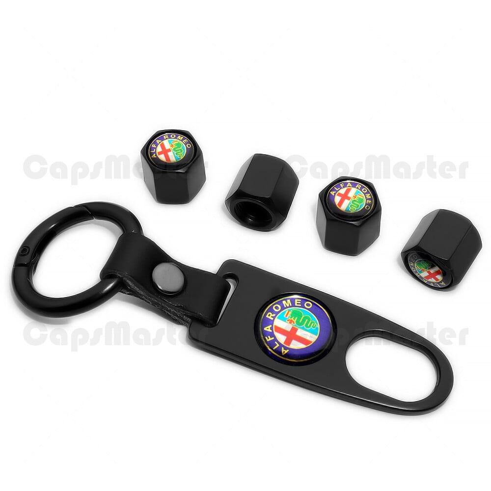 Car Wheels Tire Valve Dust Stem Air Cap Cover + Keychain Fit Alfa Romeo ...