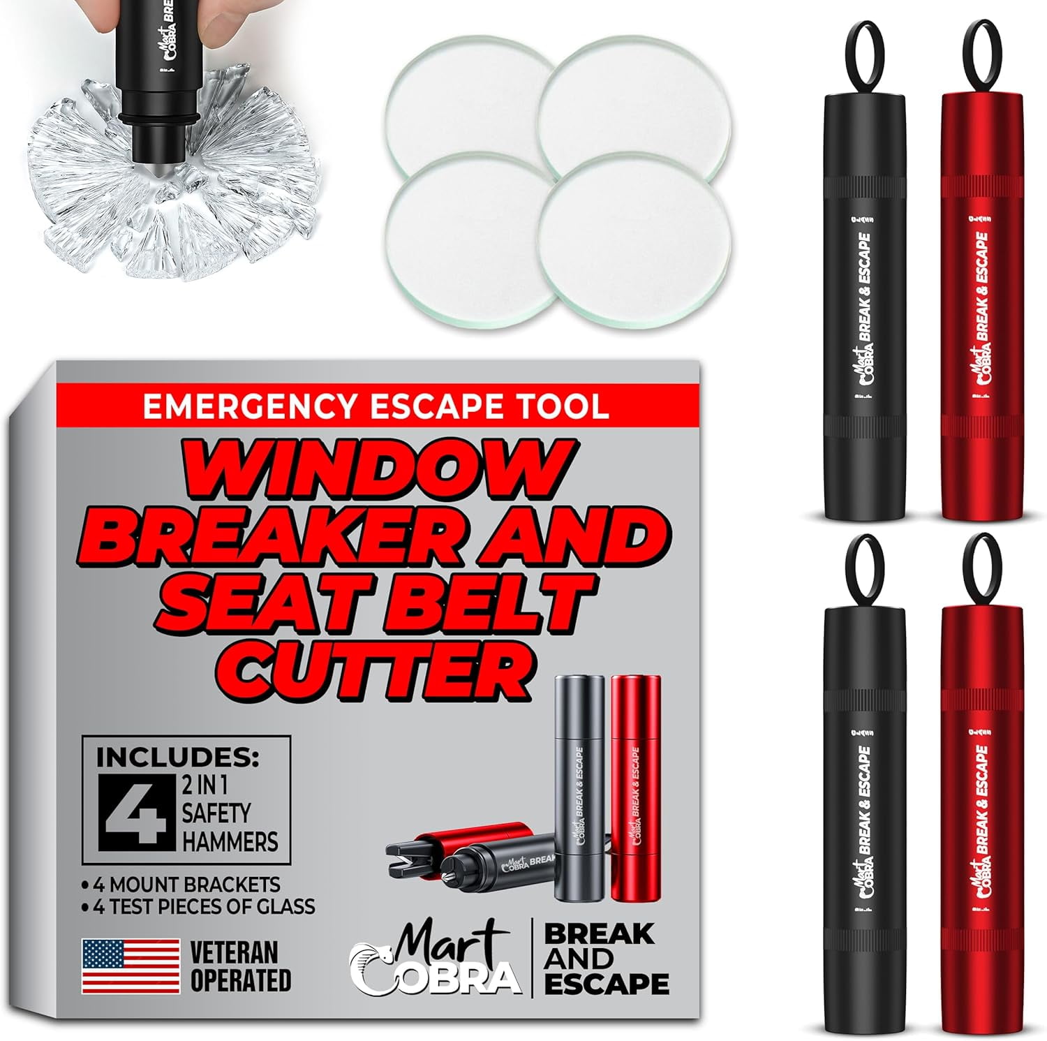 Car Window Breaker Seatbelt Cutter [4 Pack] – Emergency Glass Breaker ...
