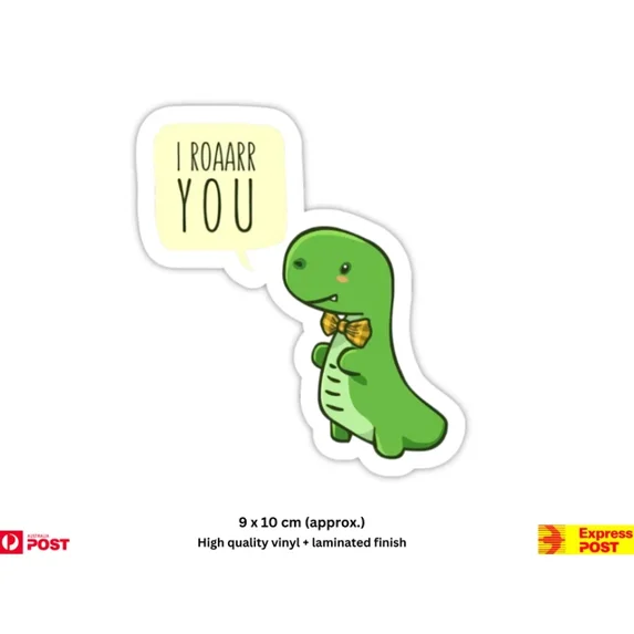 Car Window Cute Green Dinosaur I Roar You Sticker Phone Decal Water ...