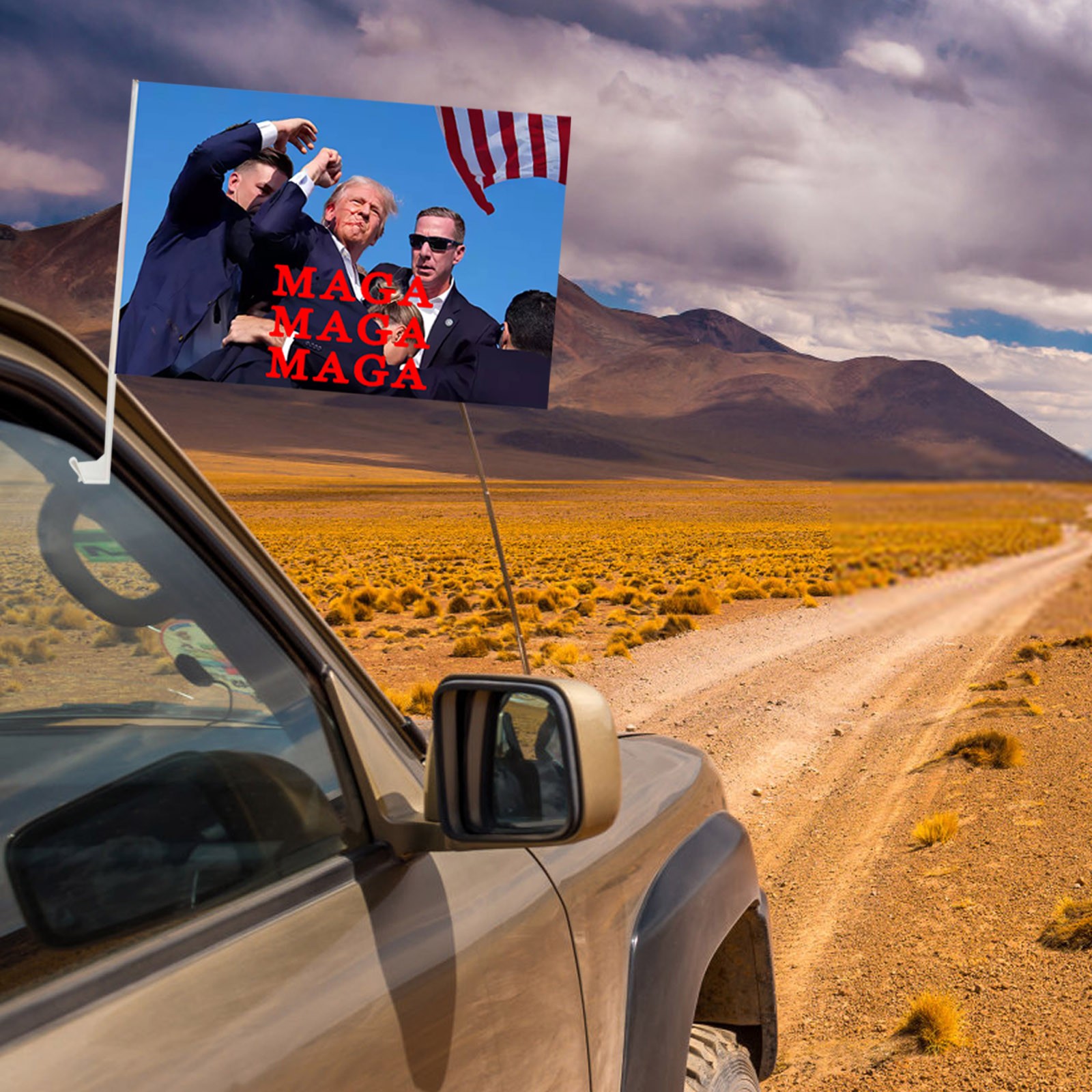 Car Window Flagpole Set Electrifying Campaign Supporter Gear! Candidate Flags For Marchers ...