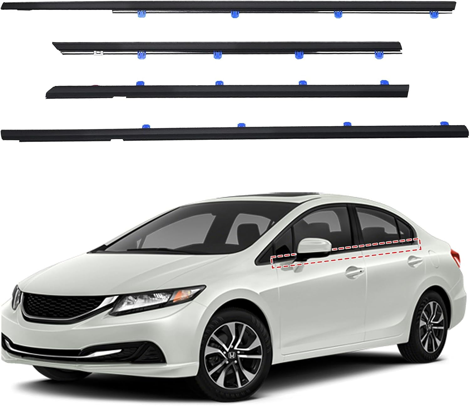 Car Window Weather Stripping Molding Trim Belt,Compatible with Honda Civic 2012-2015 4-Door ...