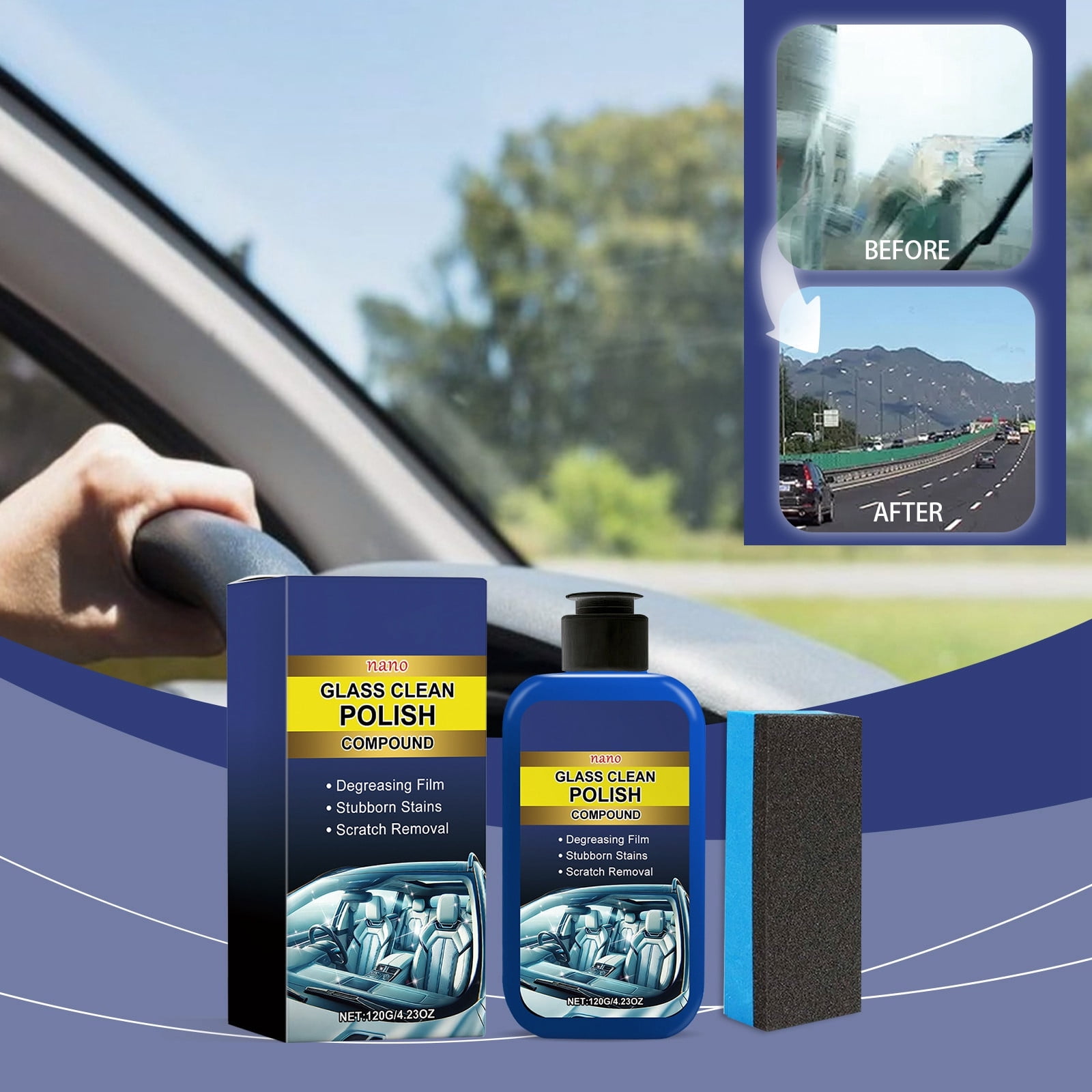 Car Windshield Oil Film Remover Paste - Hydrophobic Streak-Free Coating ...