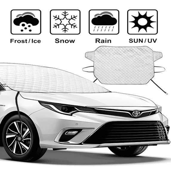 Car Windshield Snow & Ice Cover with Magnetic Edges, 3-Layer Protective ...