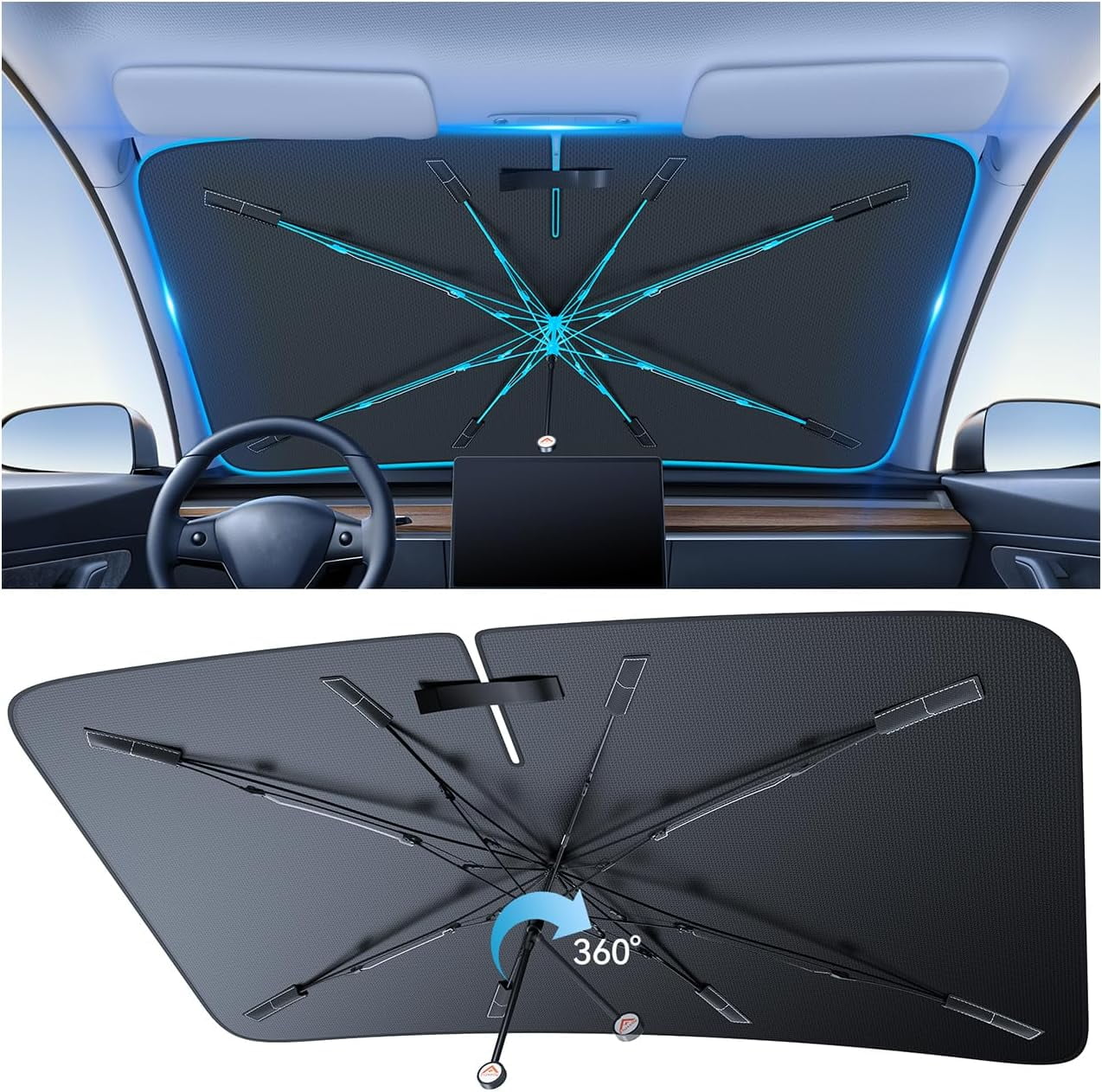 Car Windshield Sun Shade [2025 Upgrade] - Blocks 99.9% UV Rays | 99% Vehicles Compatibility ...